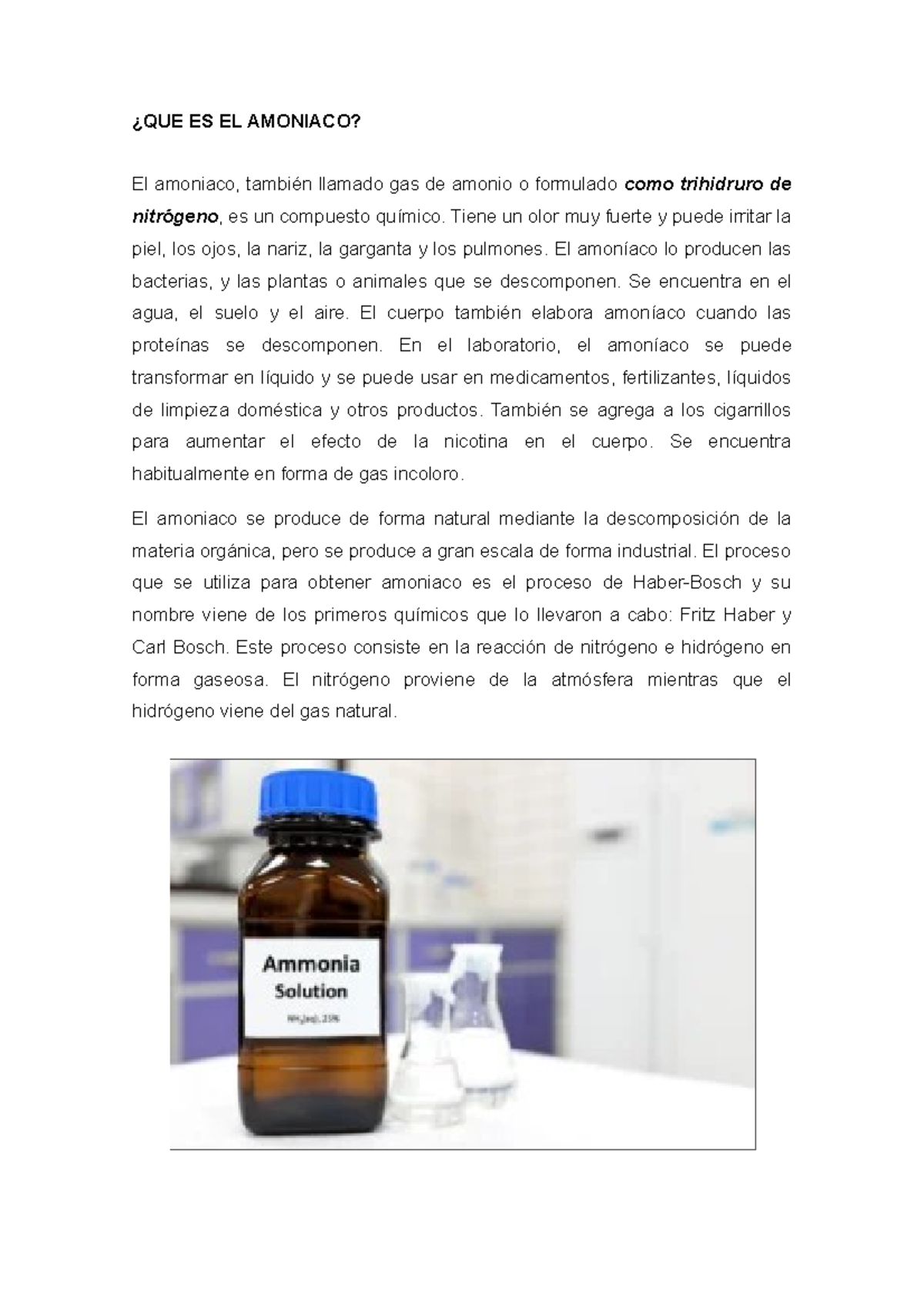 QUE ES EL Amoniaco - ¿QUE ES EL AMONIACO? El amoniaco, también llamado ...