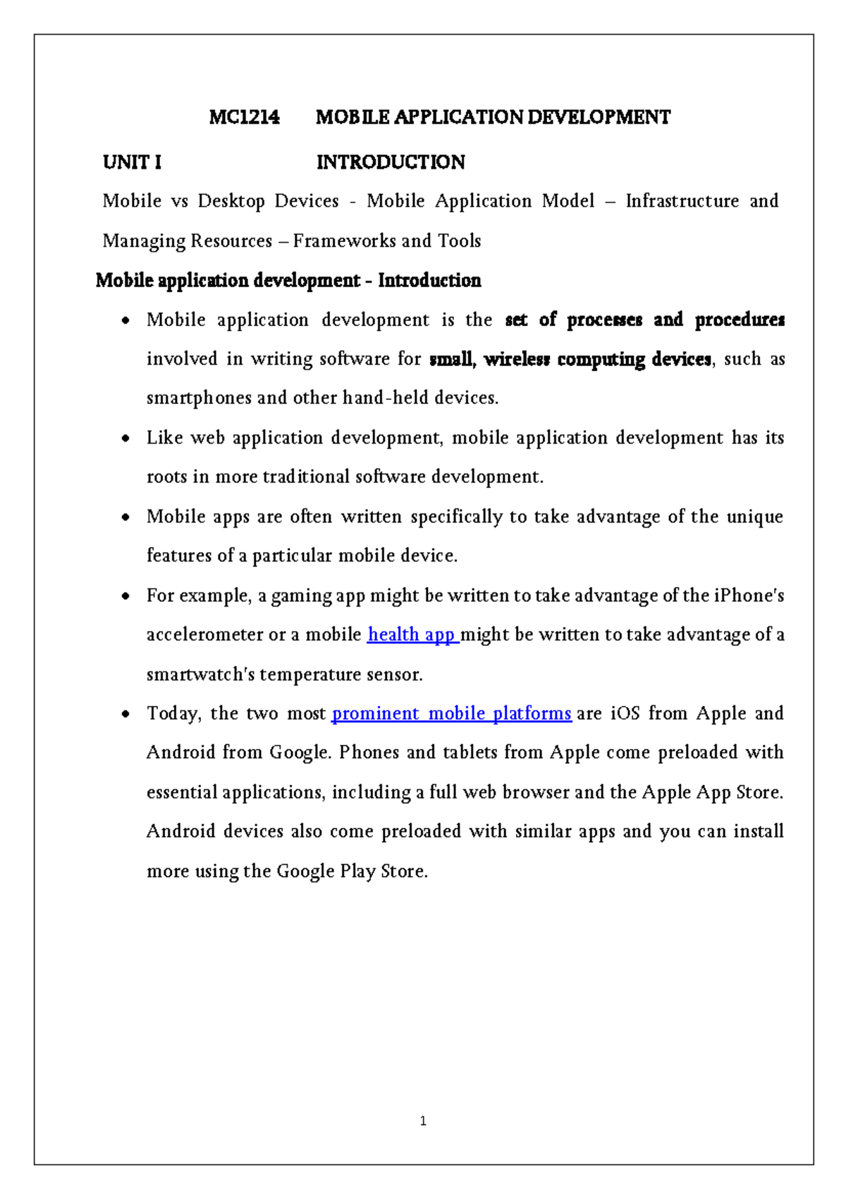 Unit 1 - Html ,CSS and Java Script basics of web development - MC 1214 ...
