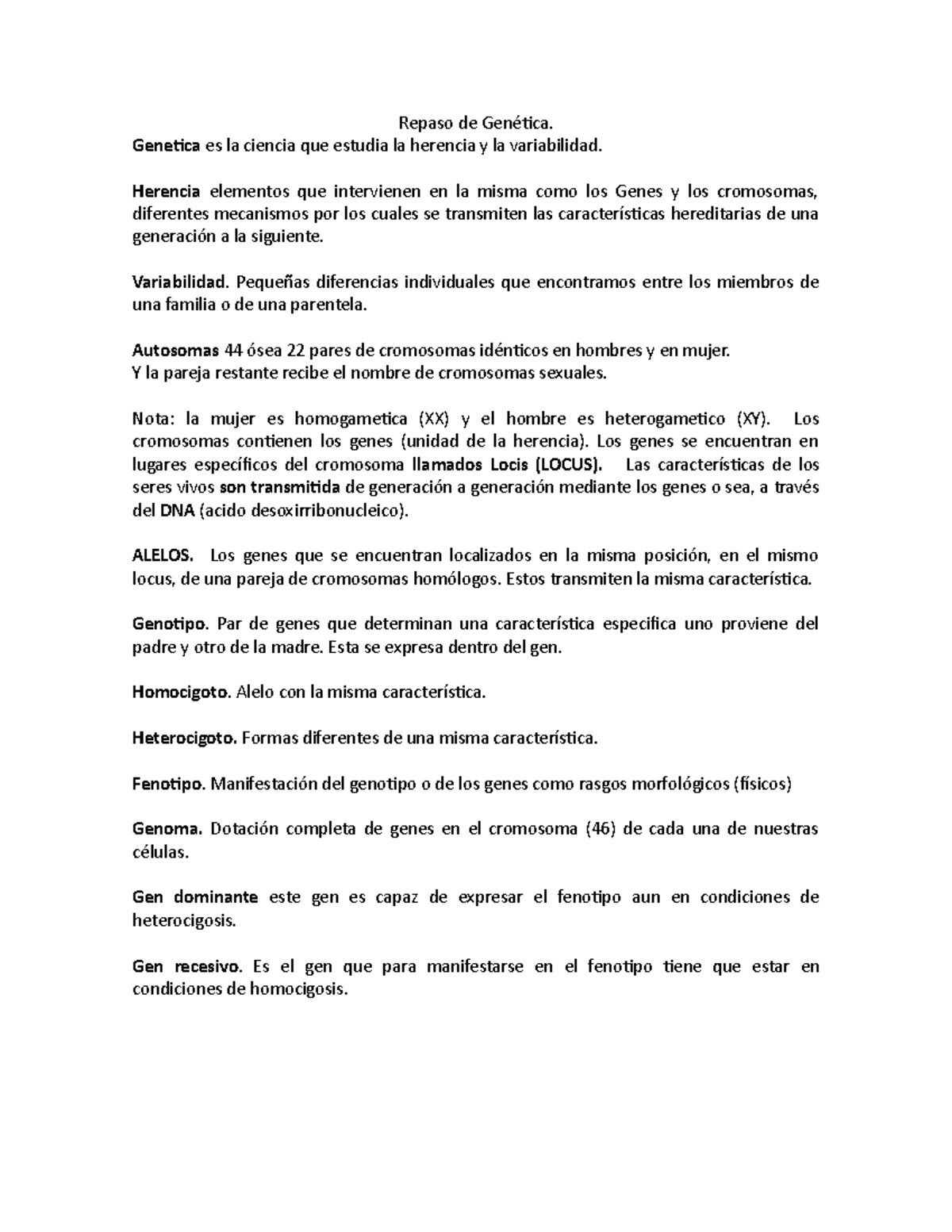 Repaso de Genética - Repaso de Genética. Genetica es la ciencia que ...