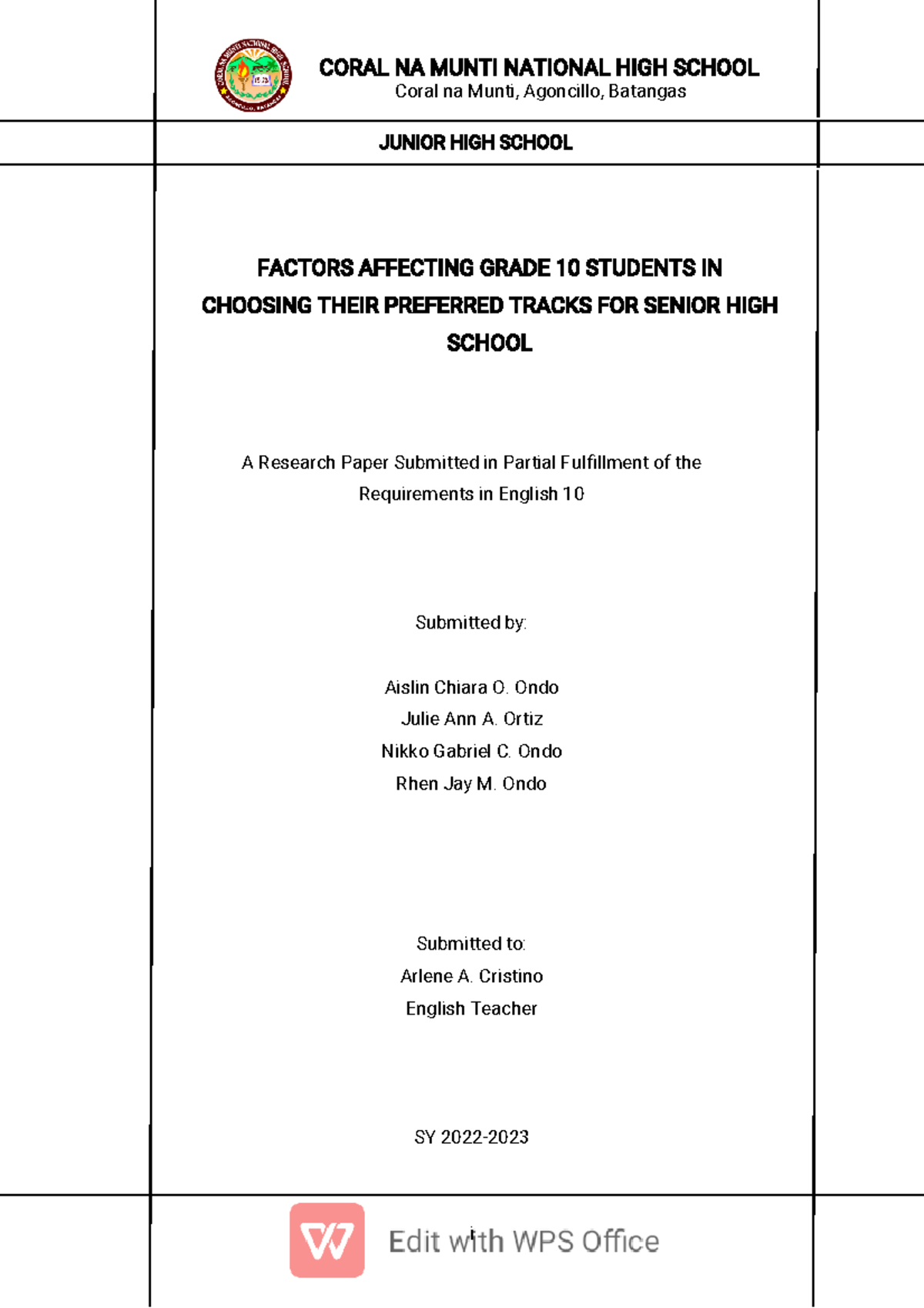 Template-FOR- Research - Coral na Munti, Agoncillo, Batangas FACTORS ...