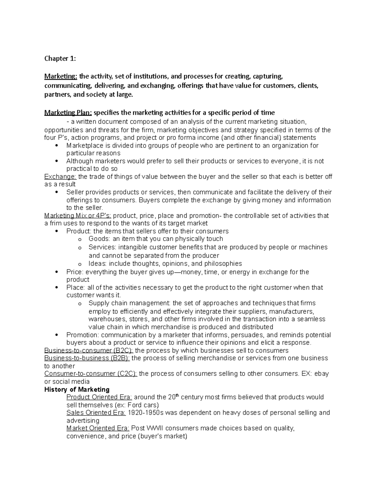 Marketing Test 1 notes - Chapter 1: Marketing: the activity, set of ...