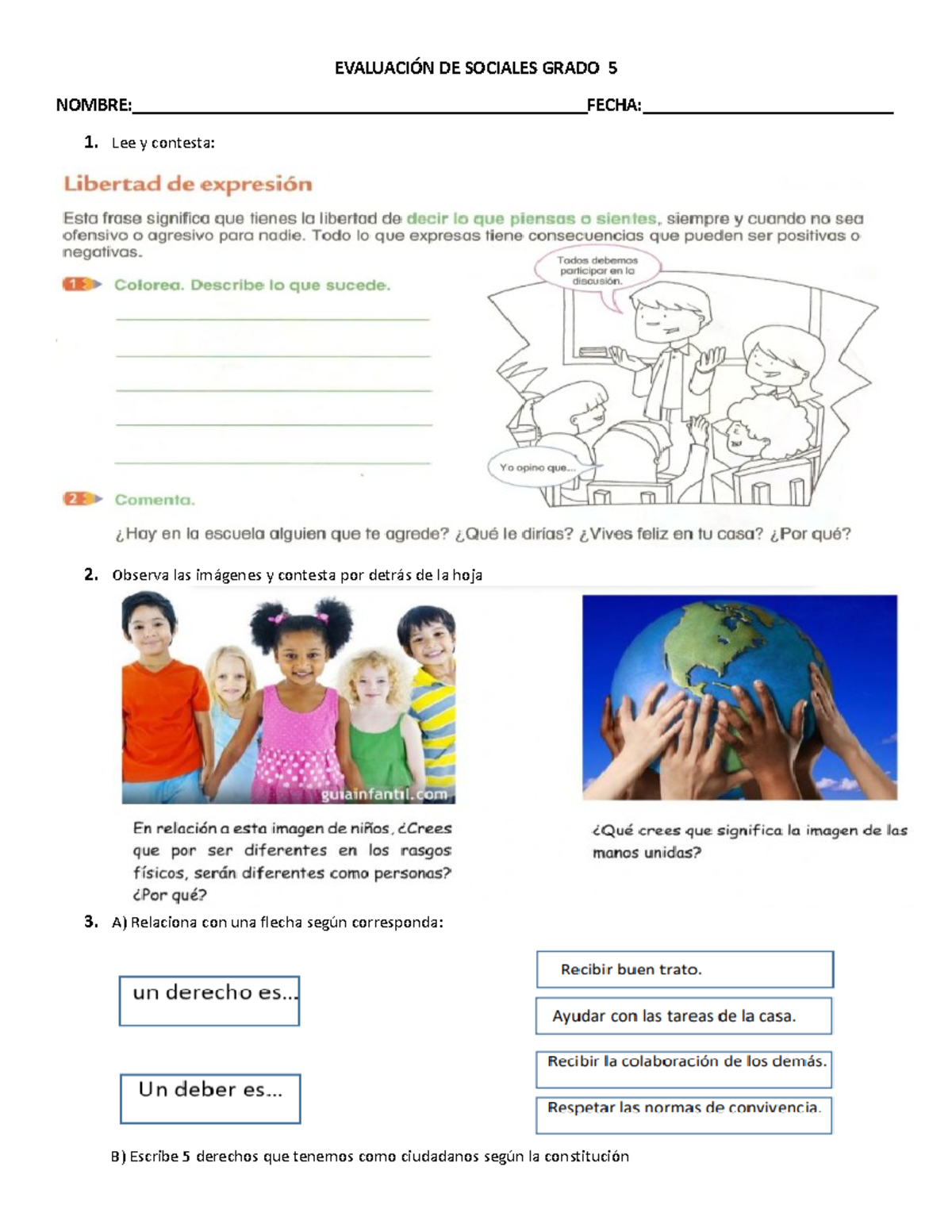 Evaluación DE Sociales Grado 5 - EVALUACIÓN DE SOCIALES GRADO 5 NOMBRE ...