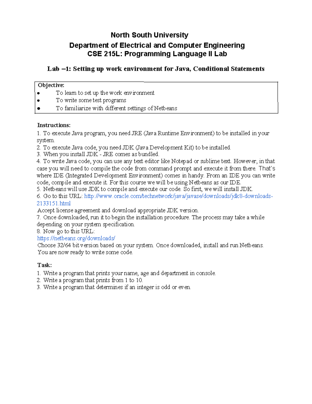 Lab Manual - Lab 1-setup - North South University Department of Electrical and Computer ...