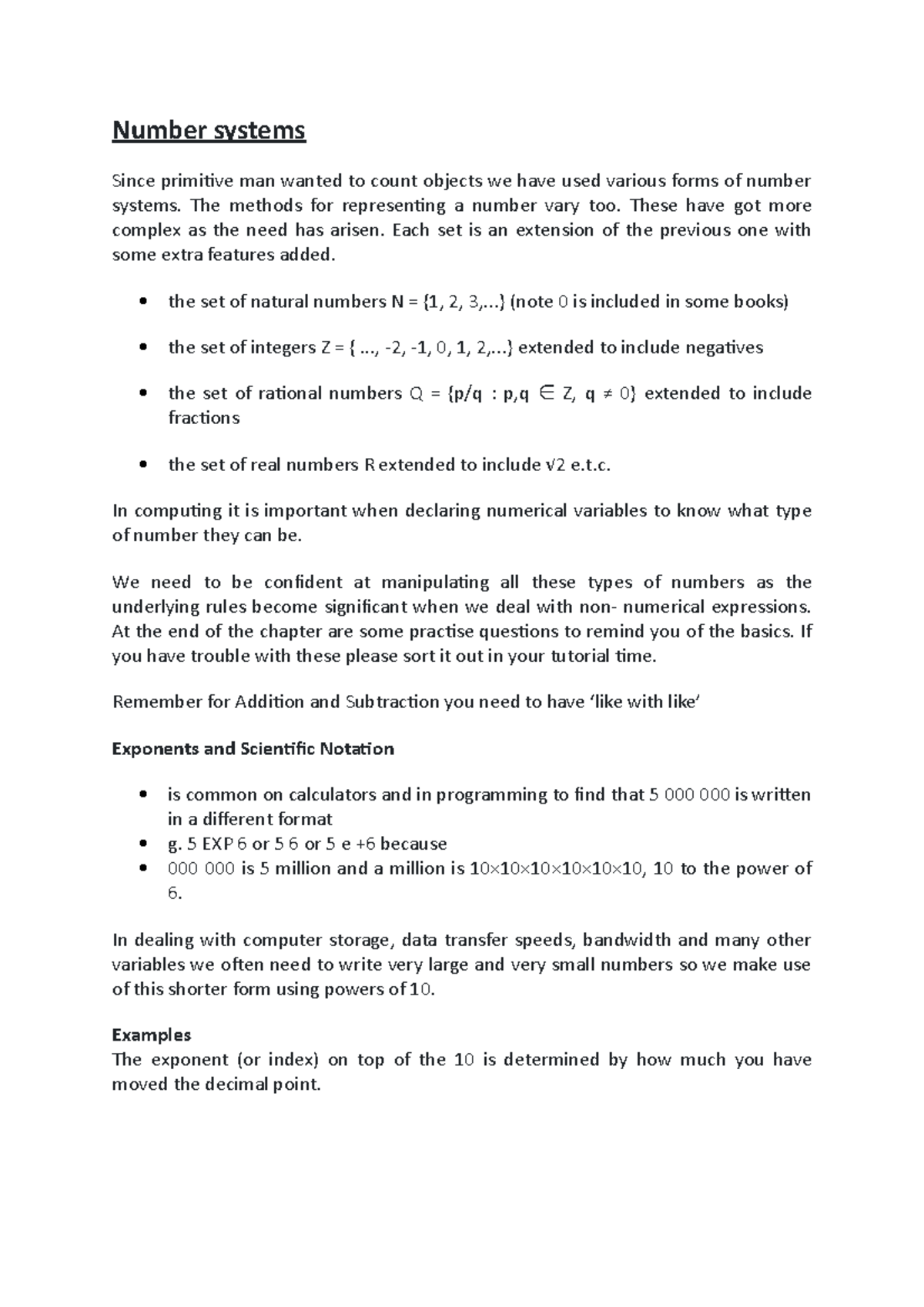 Number systems - MATH1143 - GRE - StuDocu