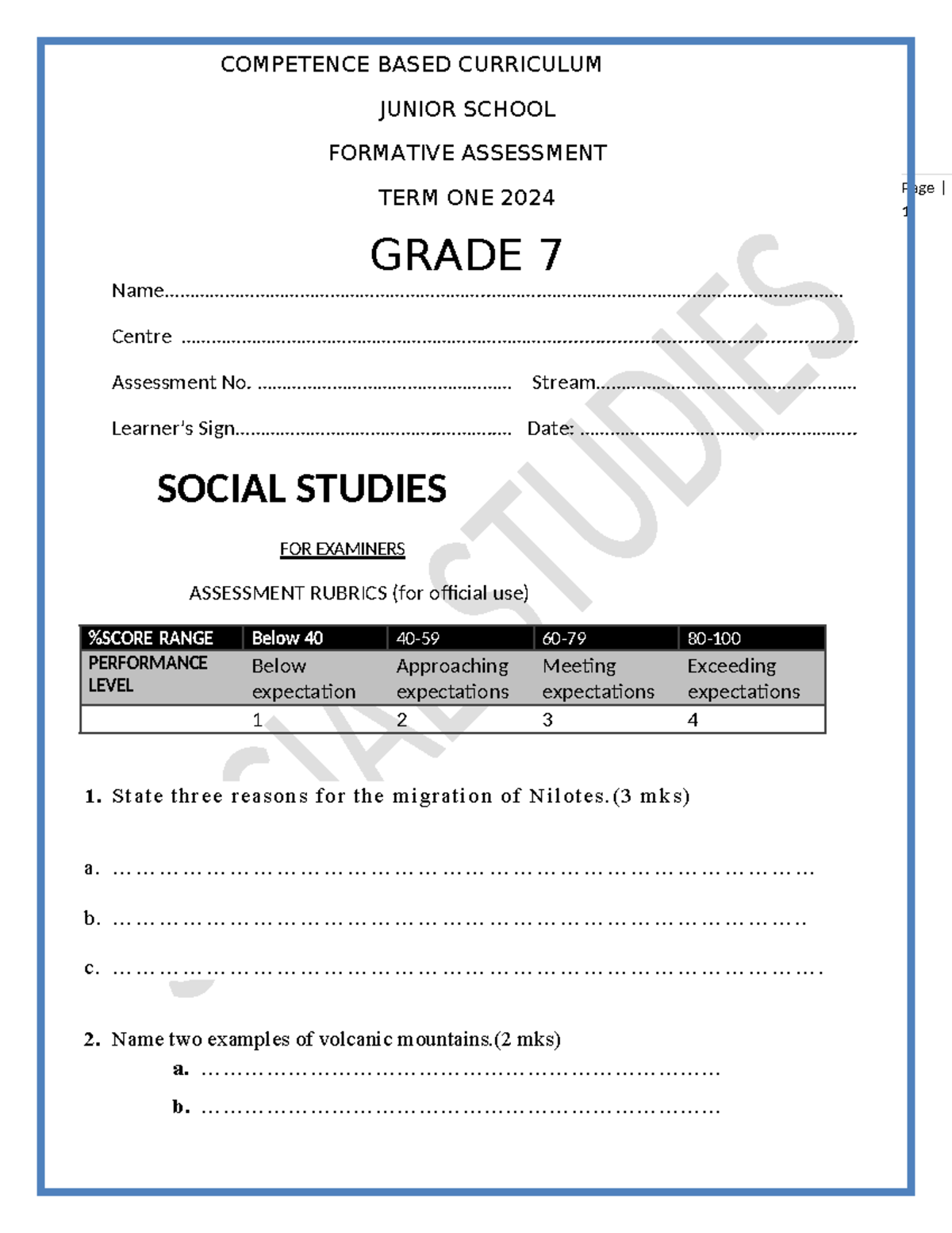 Grade 7 Social Studies QS4 - Page | 1 - Studocu