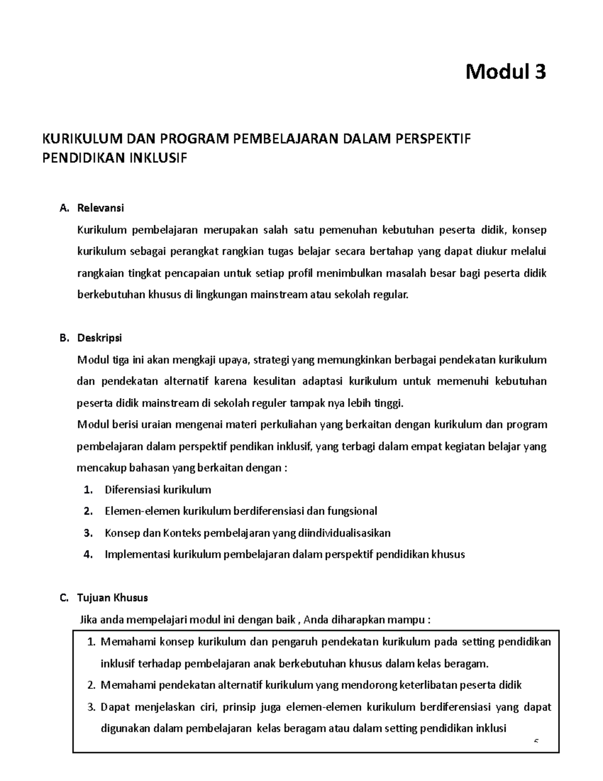 Modul 3 PI 2020 - Ruang lingkup pendidikan inklusif - Modul 3 KURIKULUM ...