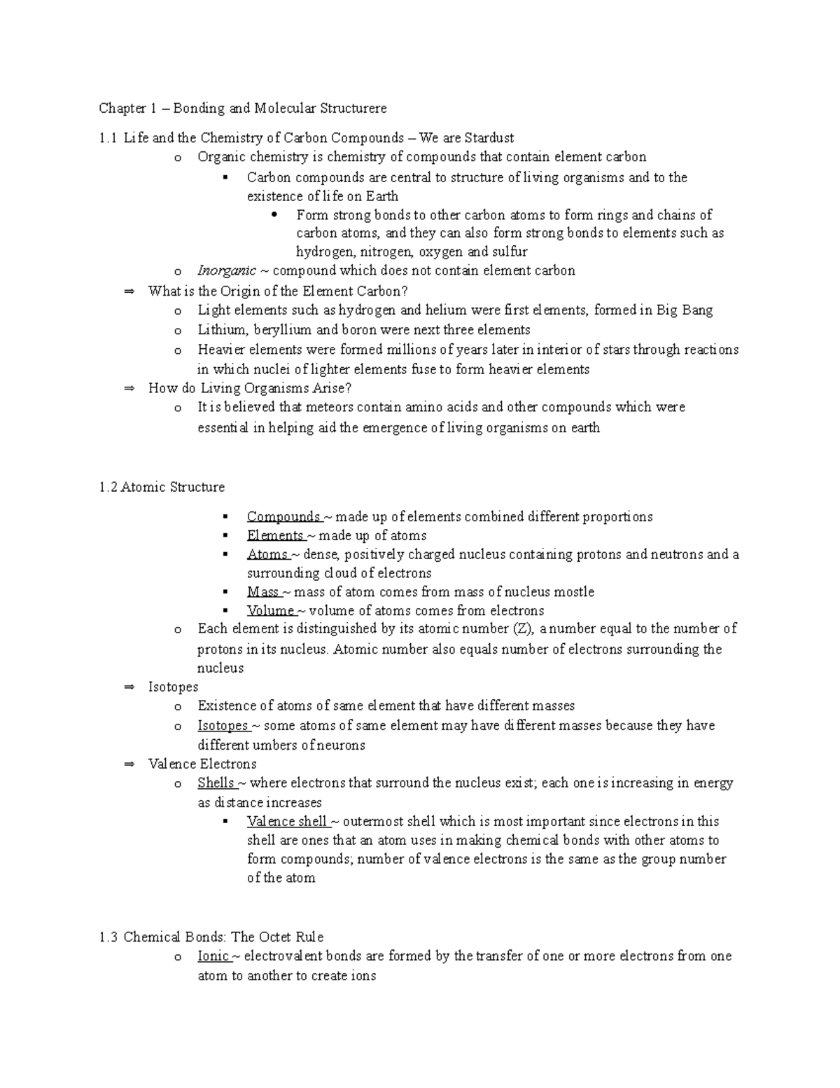 Chapter 1 Bonding and Molecular Structure - Chapter 1 Bonding and ...