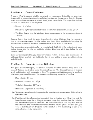 HW5 - Due March 29, 2017 - Reactive &amp; Transport Problem 1. Homework ...