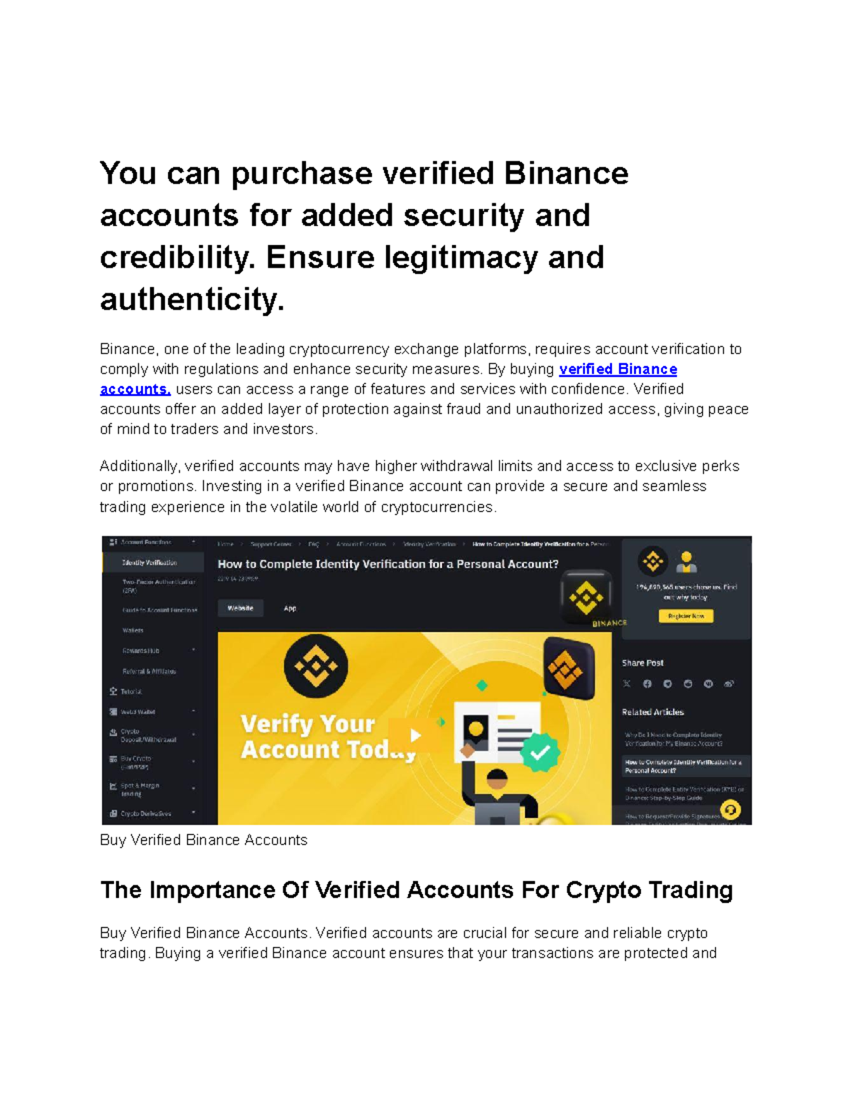 Binance - You can purchase verified Binance accounts for added security ...