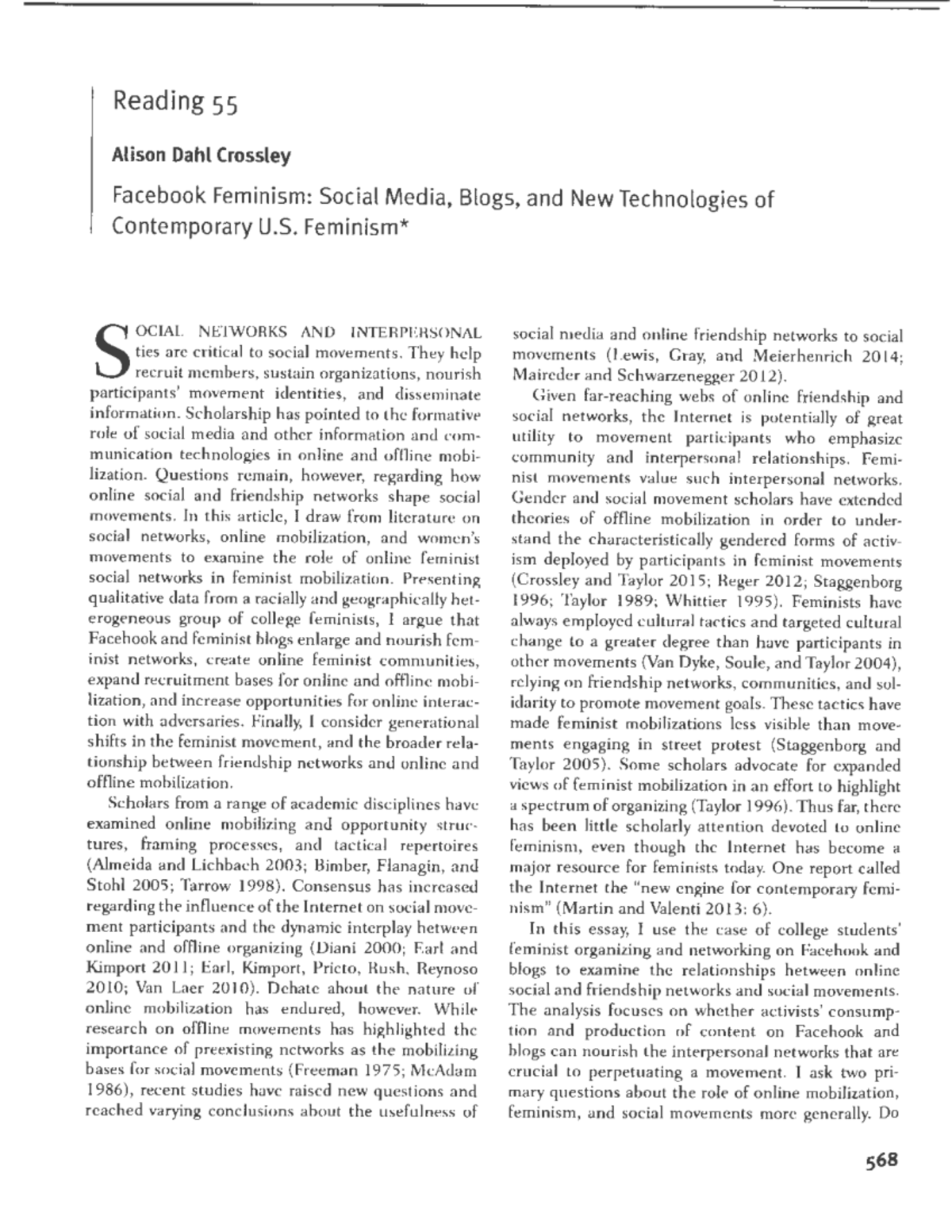 Reading 55 - Crossley - article - Reading 55 ####### Alison Dahl Cross ...