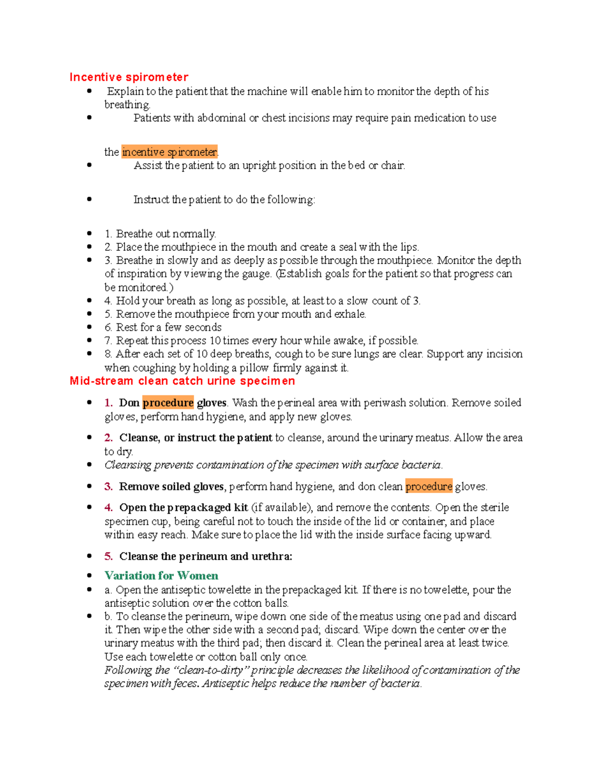 Skills check off- #3 - Incentive spirometer Explain to the patient that ...