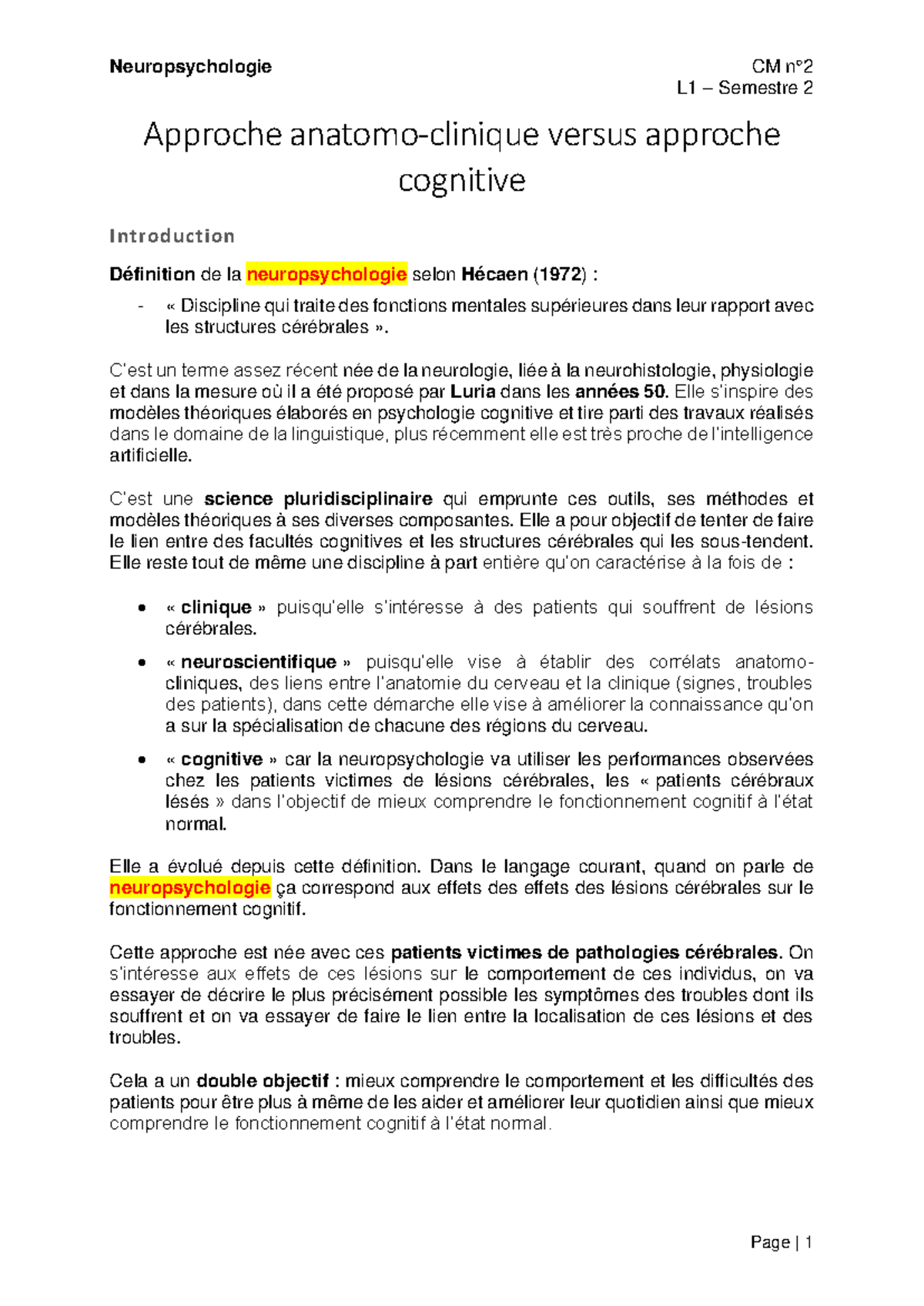 Approche anatomo-clinique versus approche cognitive - Warning: TT: undefined function: 32 L1 ...