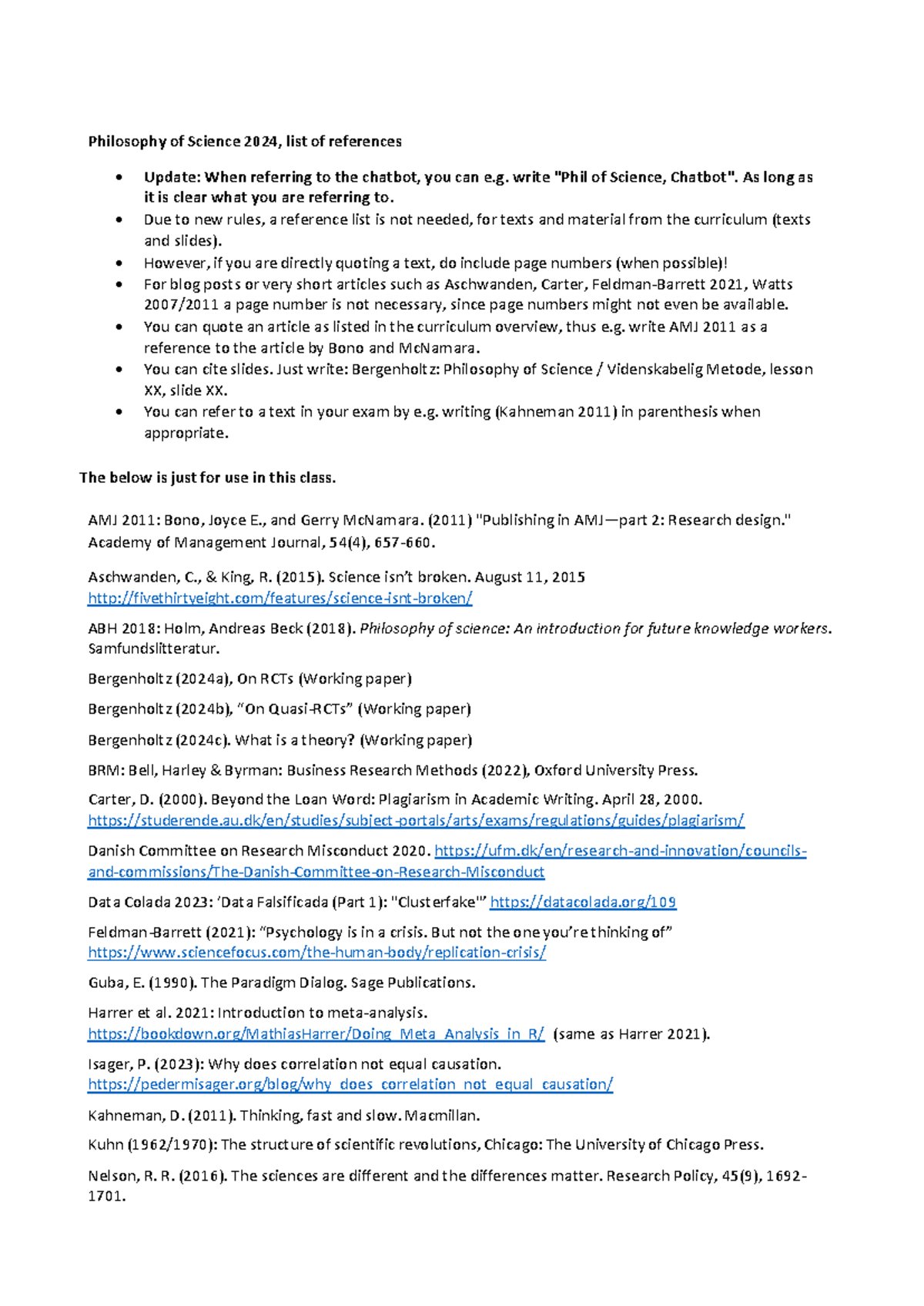 Reference list, Philosophy of Science 2024 - Philosophy of Science 2024 ...