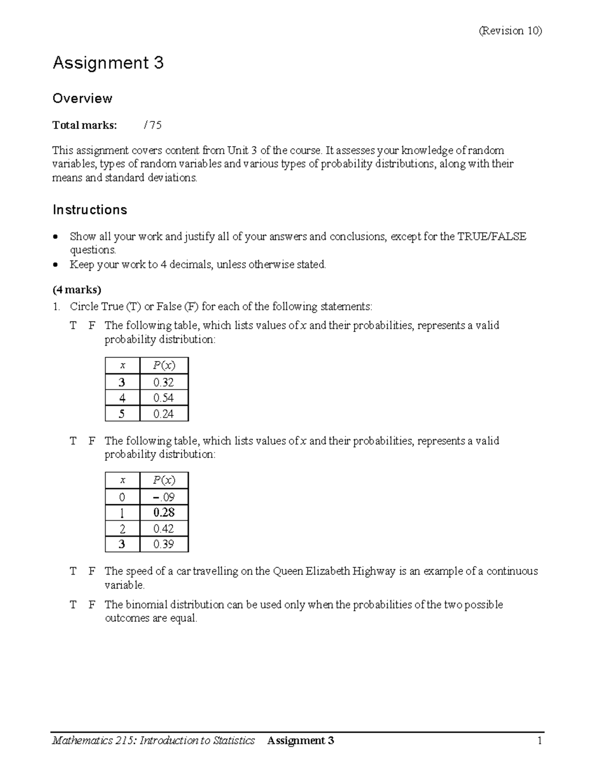 Math.215 Assignment 03 for Practice Material - (Revision 10) Assignment ...