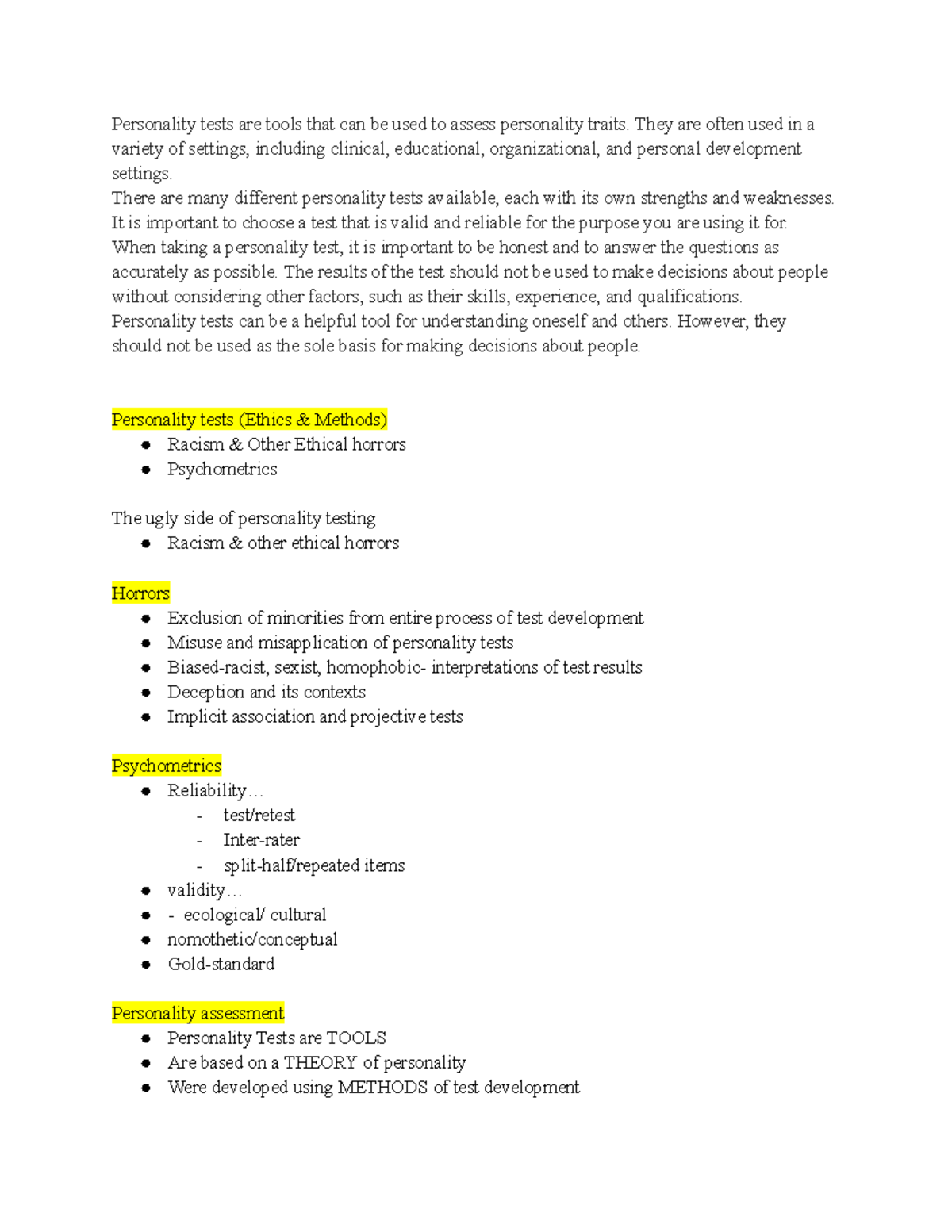 Module 2 Ethics & Psychometrics - Personality tests are tools that can ...