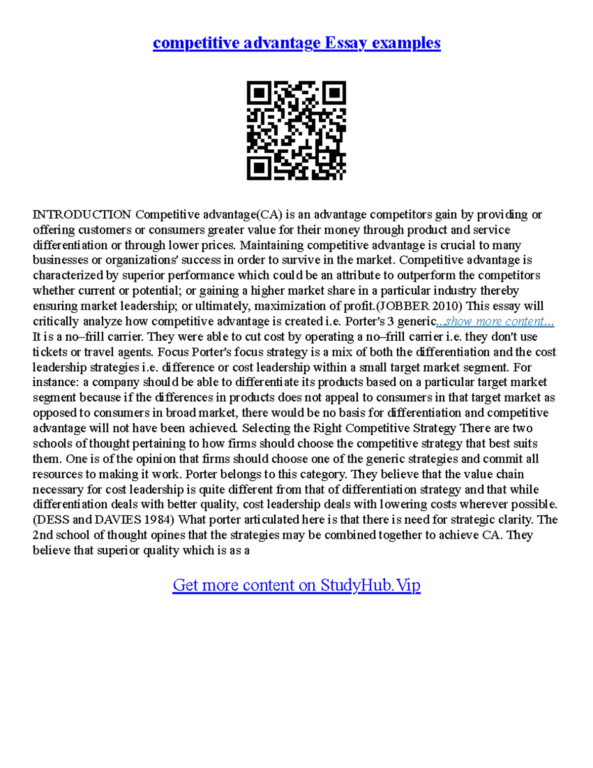 Introduction Paragraph Examples For Essays - competitive advantage ...