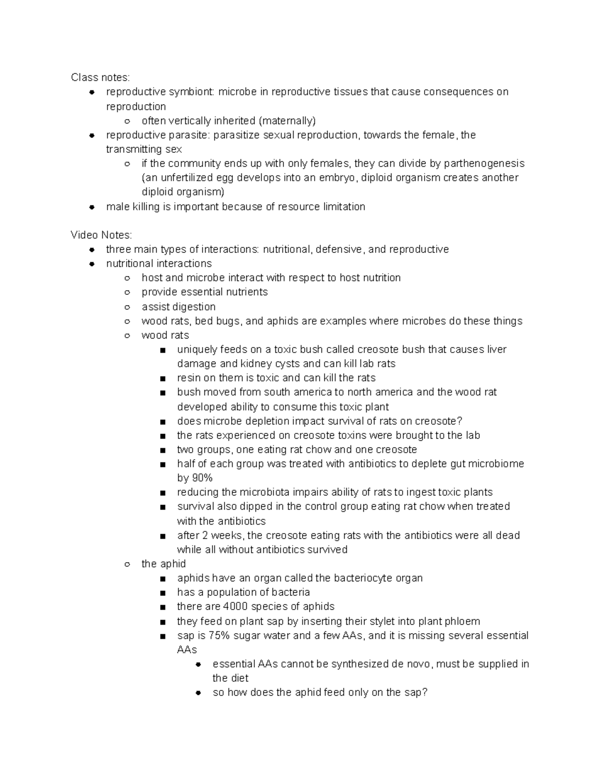 Host-Microbe Interactions - Class notes: reproductive symbiont: microbe ...
