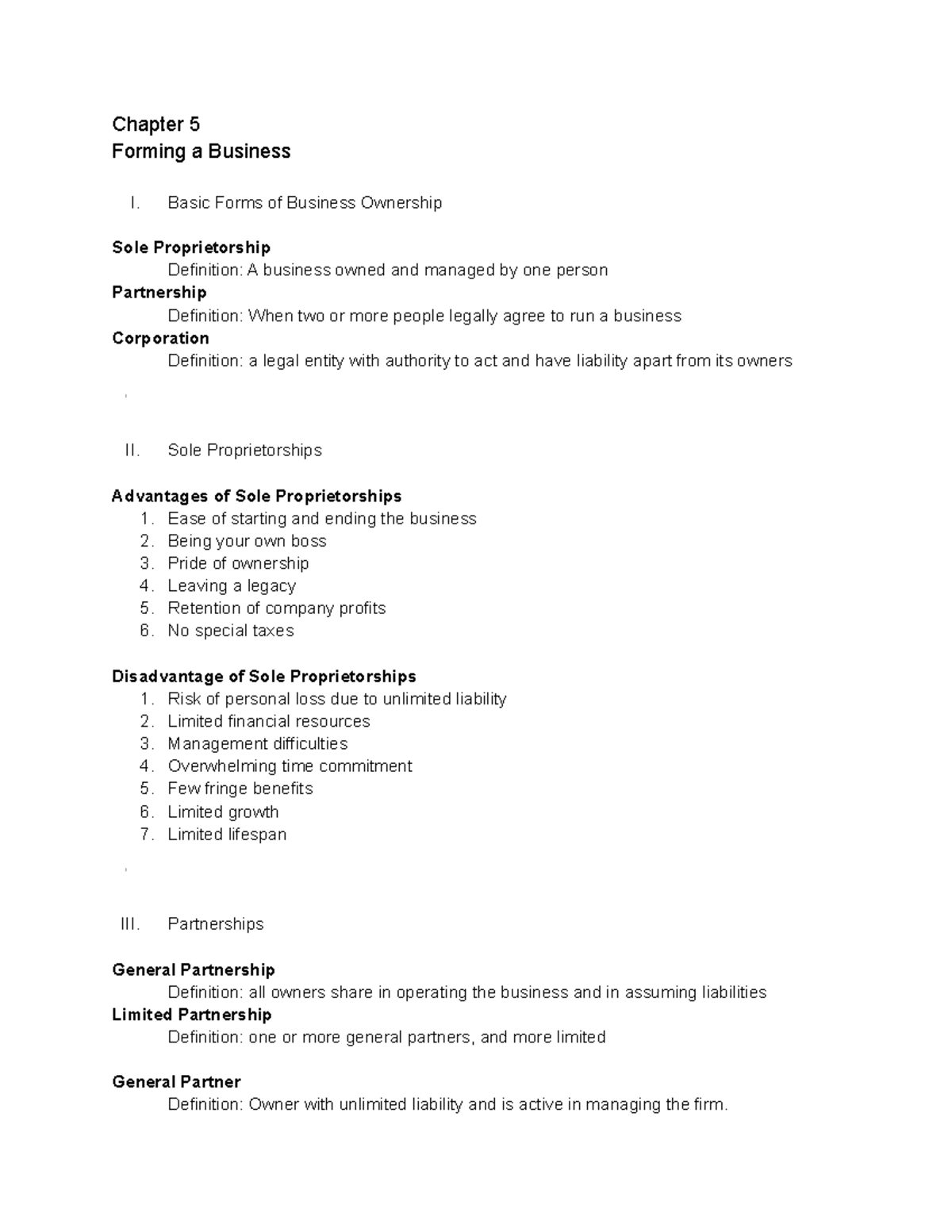 Forming a Business Chapter 5 - Chapter 5 Forming a Business I. Basic ...