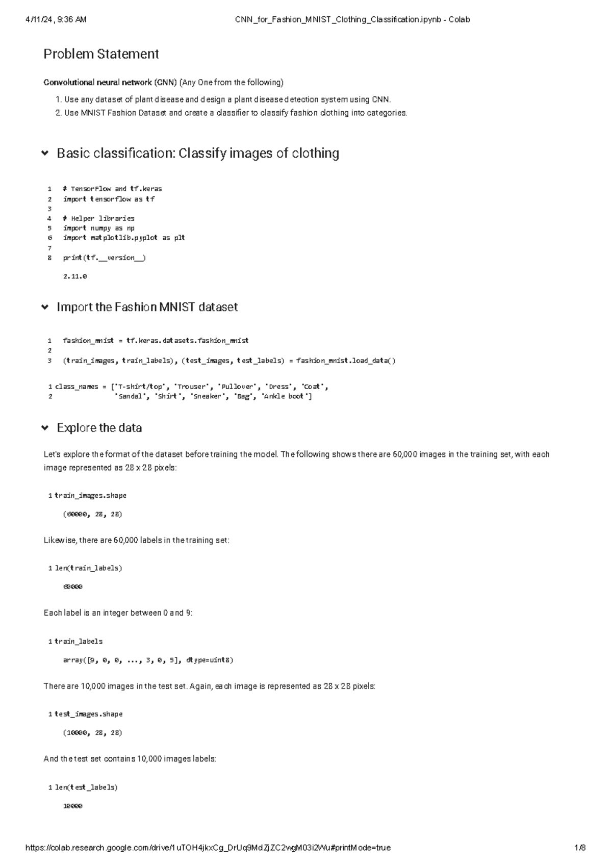 CNN for Fashion Mnist Clothing Classification.ipynb - Colab ...