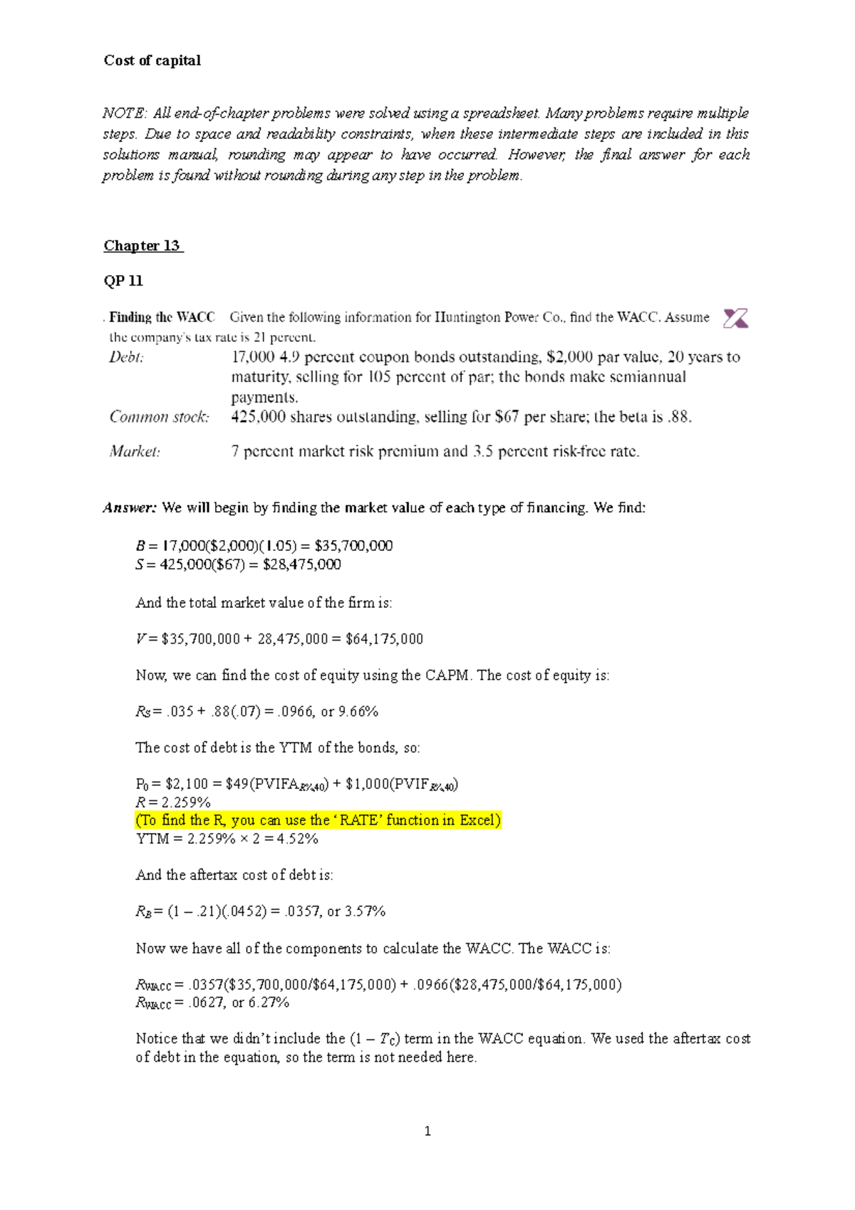 Solutions cost of capital - FIN 322 - UOW - Studocu