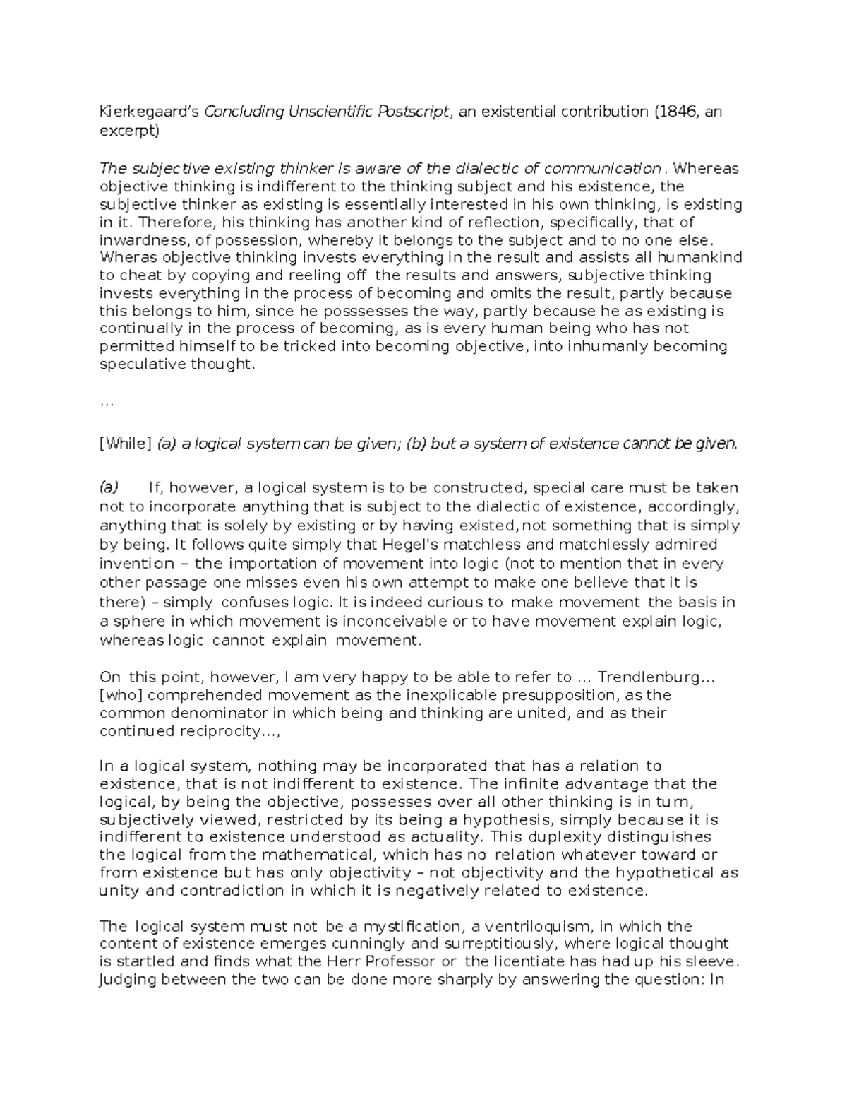 Kierkegaard excerpt + - essay on Heidegger - Kierkegaard’s Concluding ...