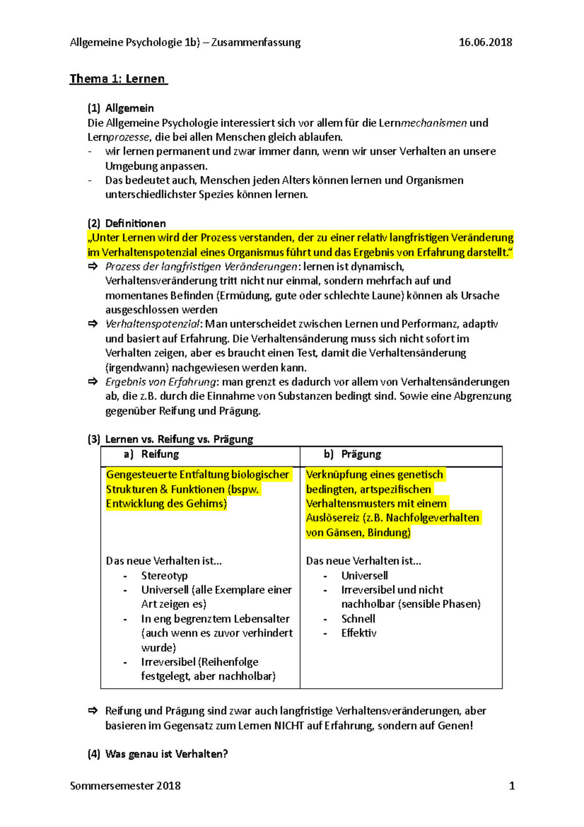 Meine Zusammenfassung - Allgemeine Psychologie 1b) - Allgemeine Psychologie 1b) 1: Allgemeine ...