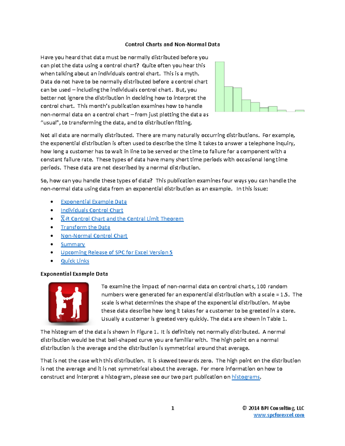 Control Charts and Non Normal Data - 1 © 2014 BPI Consulting, LLC ...