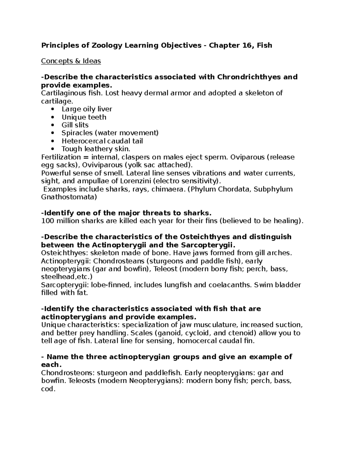 Ch16Fishes - Summary Zoology - Principles of Zoology Learning ...