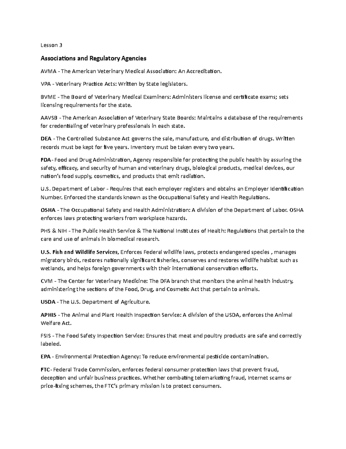 Lesson 3 Associations and Regulatory Agencies - VPA - Veterinary ...