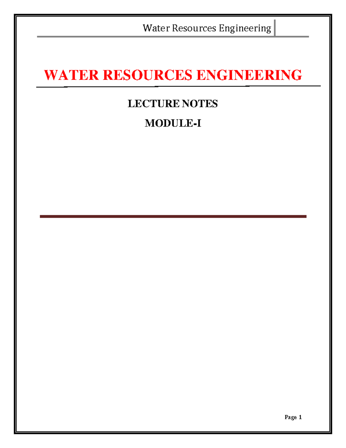 Water Resources Enginnering 2723303 - WATER RESOURCES ENGINEERING ...
