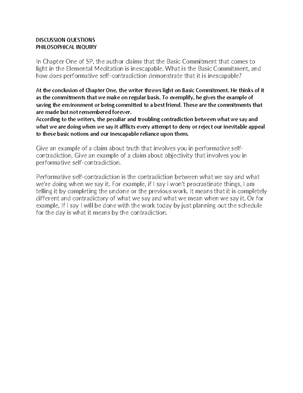 Discussion Question - Basic Commitment - DISCUSSION QUESTIONS ...