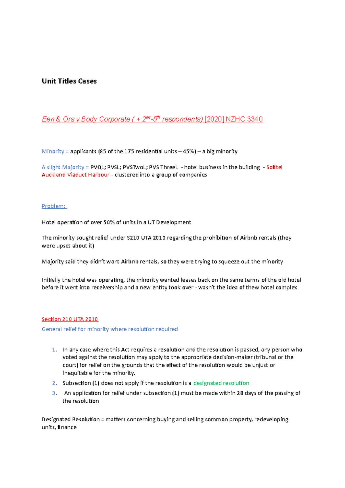 Unit Titles Cases - semester 1 - Unit Titles Cases Een & Ors v Body ...