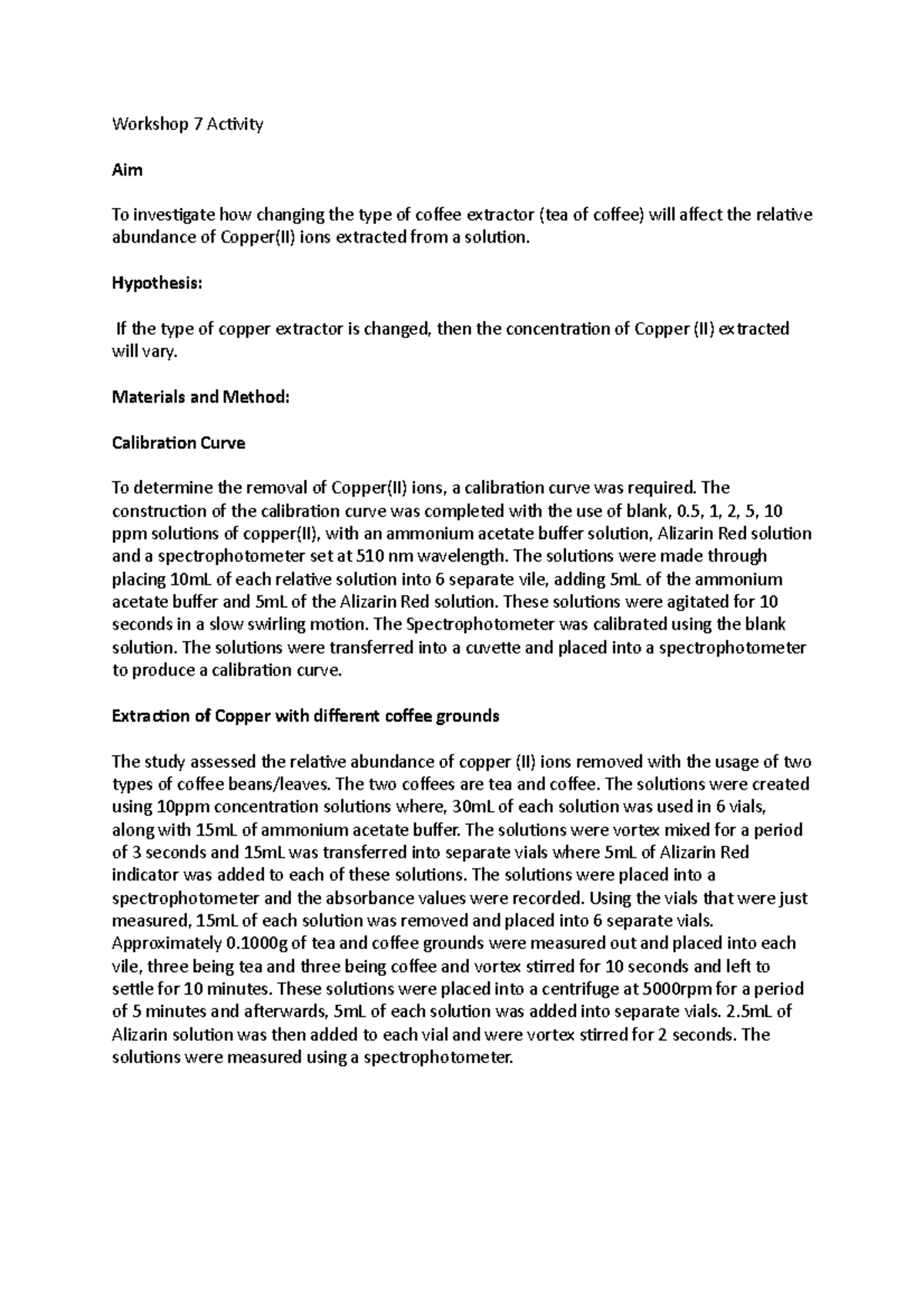 Workshop 7 Activity - Wks 7 - Workshop 7 Activity Aim To investigate ...