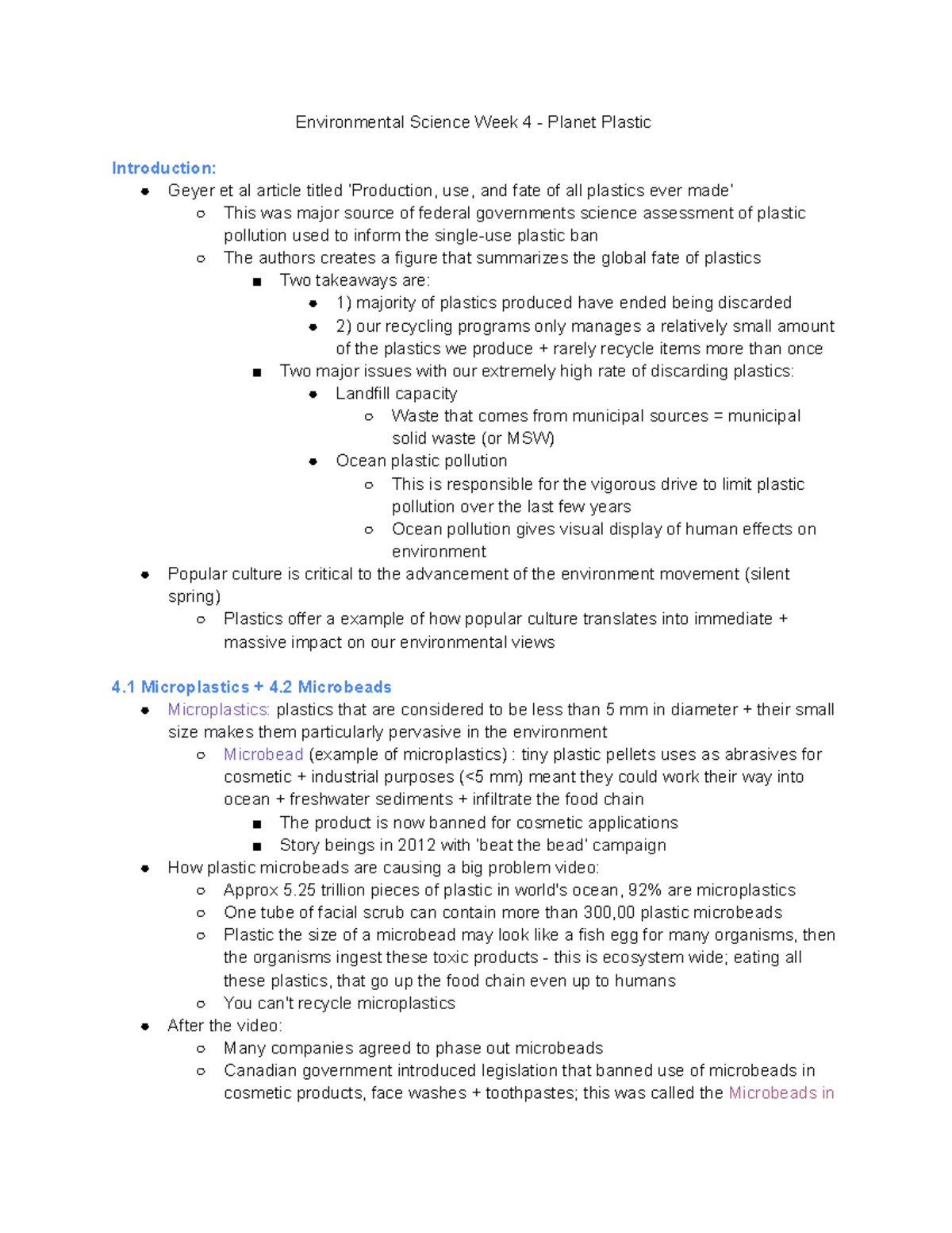 Environmental Science Week 4 - Planet Plastic - 4 Levies on plastic ...