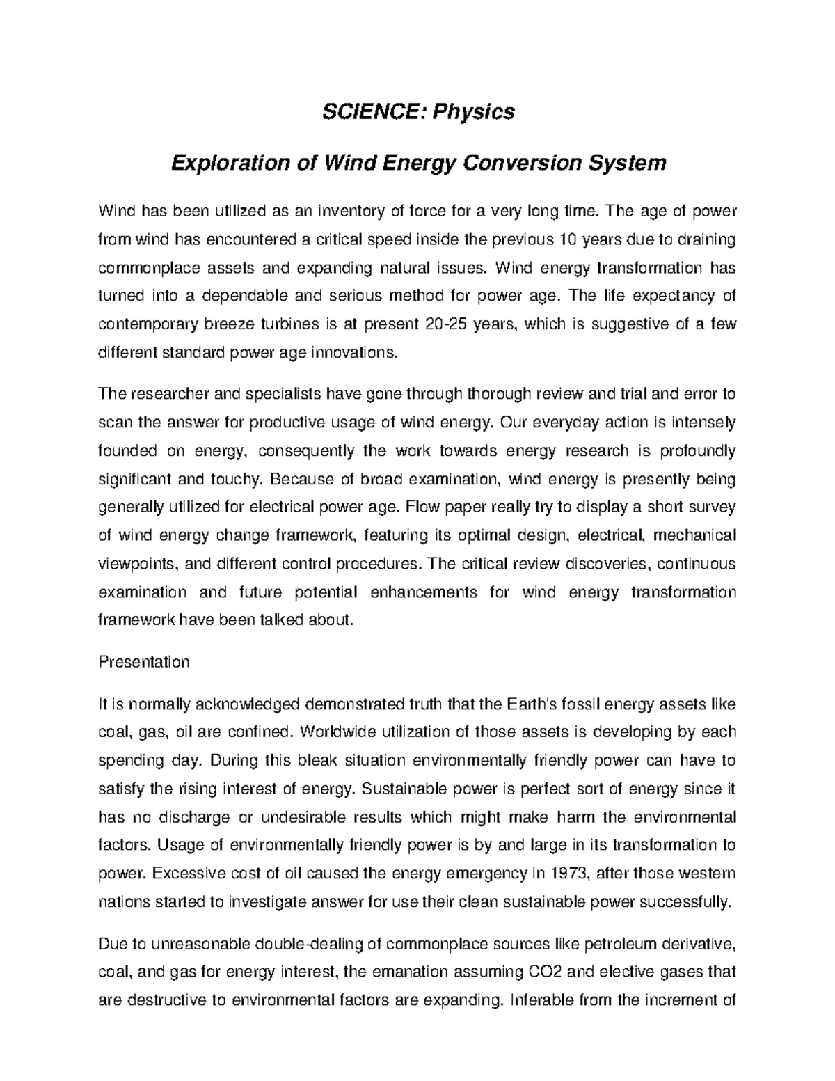 Exploration of Wind Energy Conversion System - SCIENCE: Physics ...