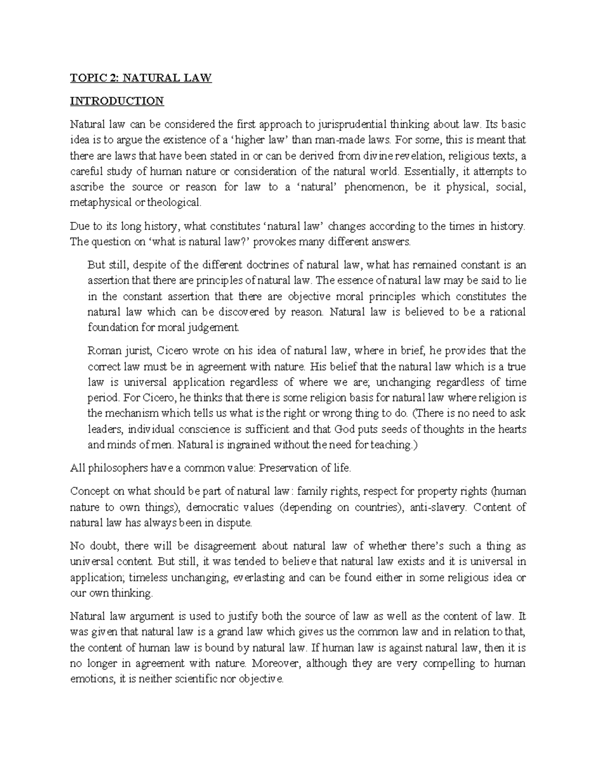 Topic 2 Natural LAW - TOPIC 2: NATURAL LAW INTRODUCTION Natural law can ...