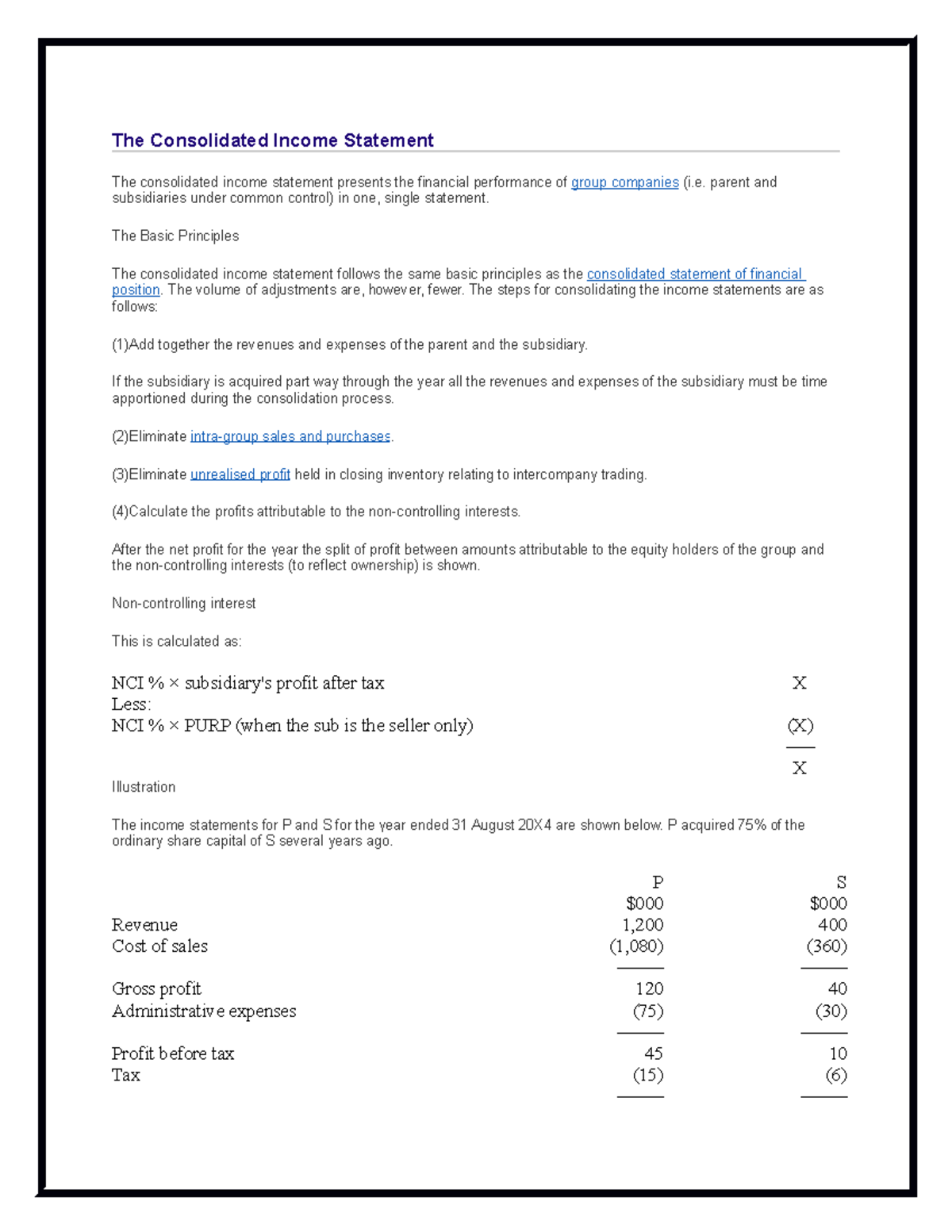Lesson 1 Consolidation - The Consolidated Income Statement The ...