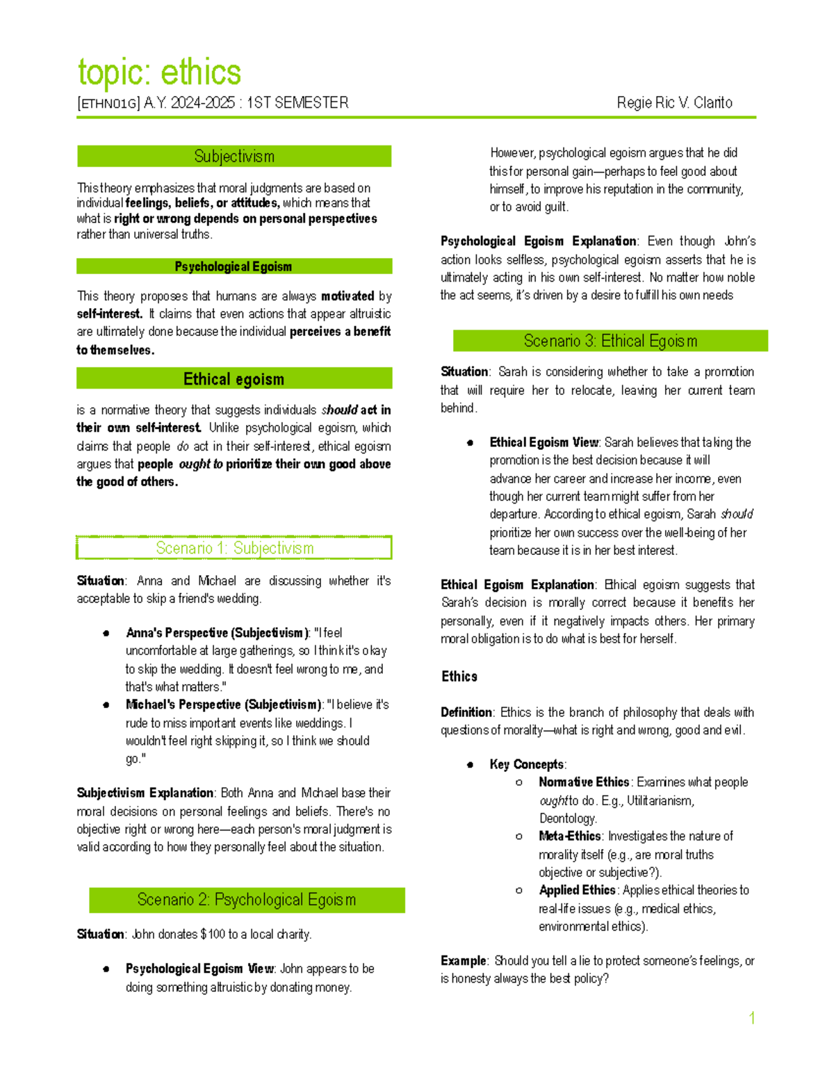 Ethics Reviewer - topic: ethics [ETHN01G] A. 2024-2025 : 1ST SEMESTER ...
