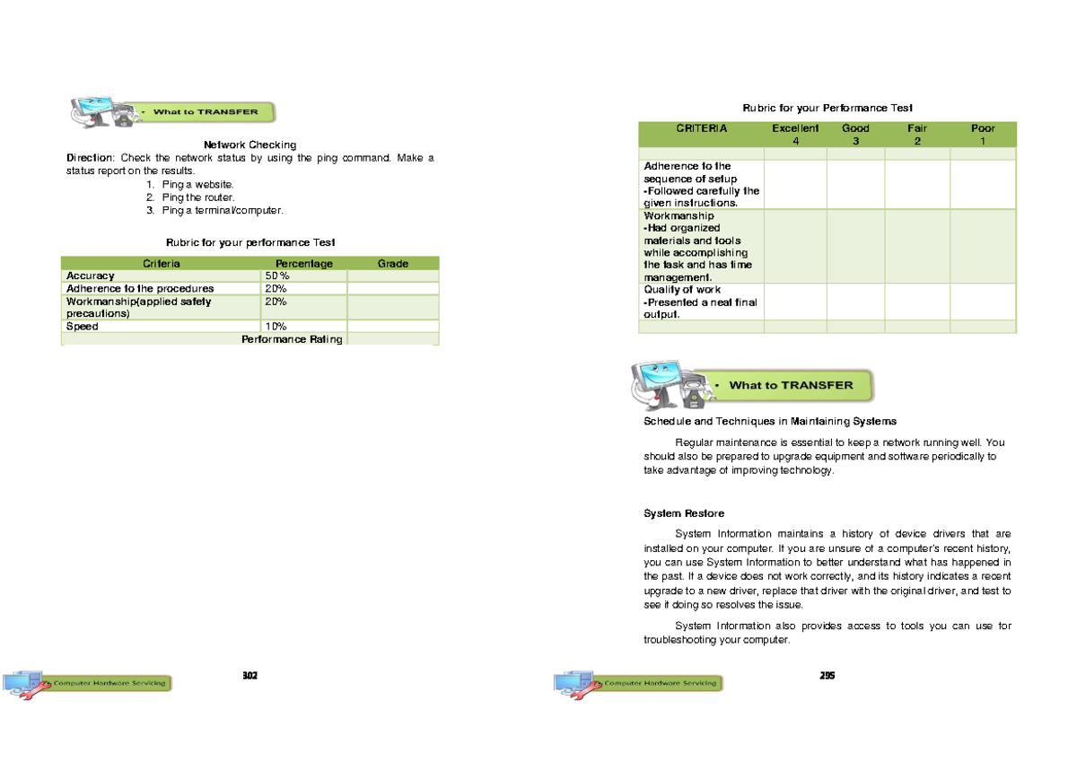 Maintaining Systems Tle Ict Booklet Network Checking Direction Check