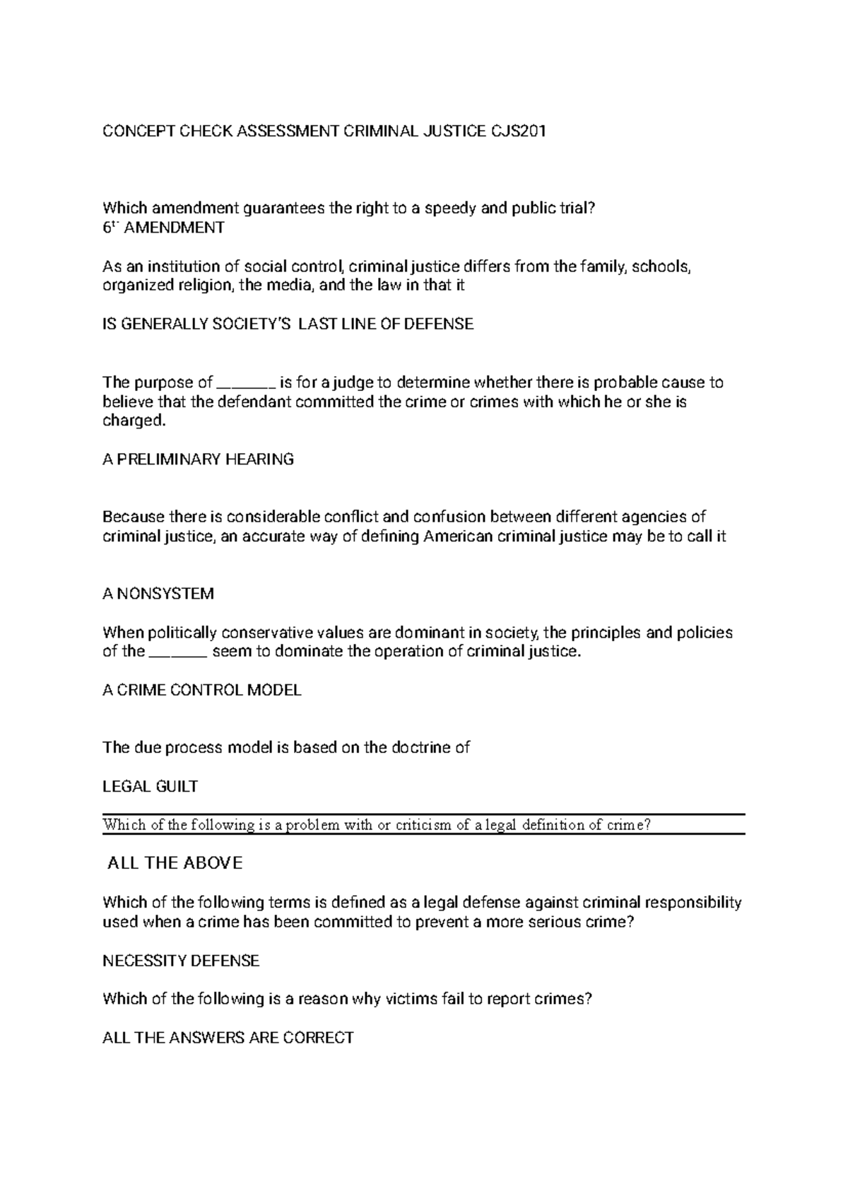 Concept Check Assessment Criminal Justice CJS201 - CONCEPT CHECK ...