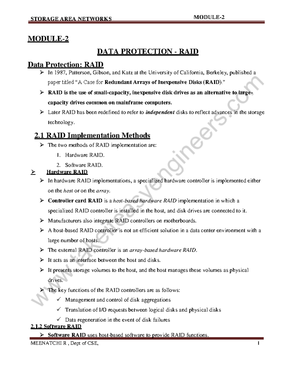 Module-II (SAN) - module 1 - MODULE- DATA PROTECTION - RAID Data ...