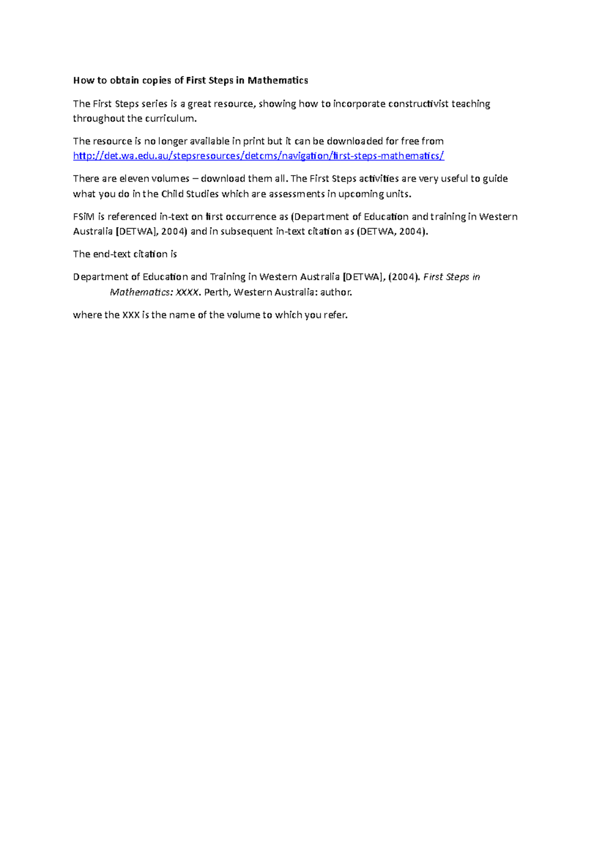 Reference First Steps Mathematics - 311432 - Curtin - Studocu