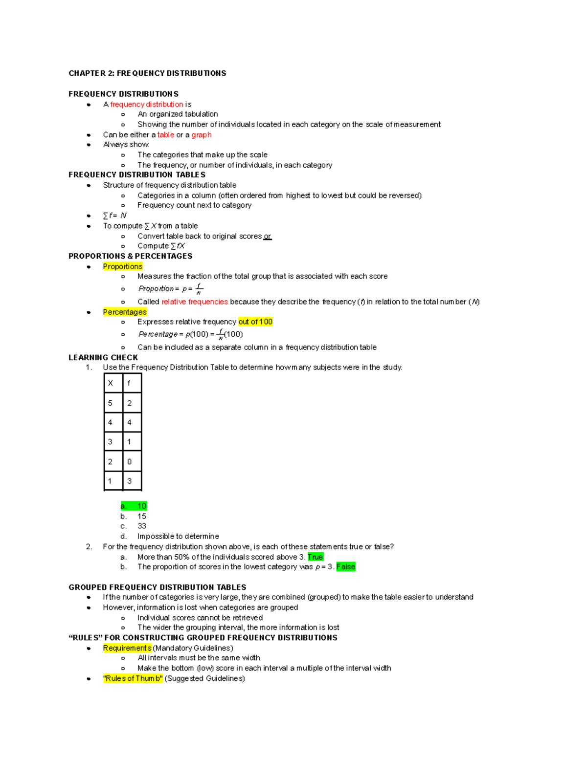 PSY 3234 Chp 2 Notes - CHAPTER 2: FREQUENCY DISTRIBUTIONS FREQUENCY ...