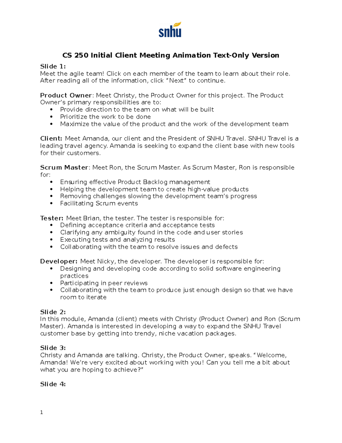 CS 250 Initial Client Meeting Animation Text-Only Version - CS250 ...