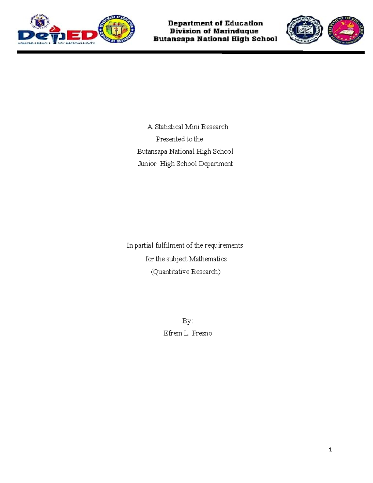 Efrem mini research in math 1 - A Statistical Mini Research Presented ...