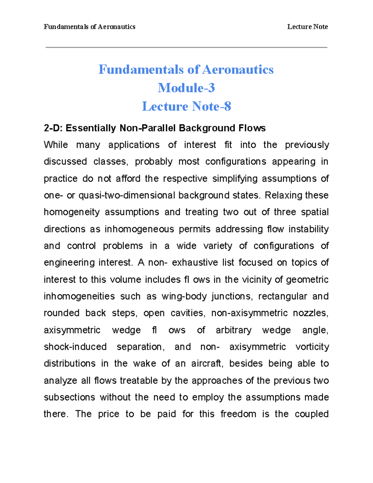 Fundamentals of Aeronautics Module 3 Lecture note 8 - Fundamentals of Aeronautics Module ...