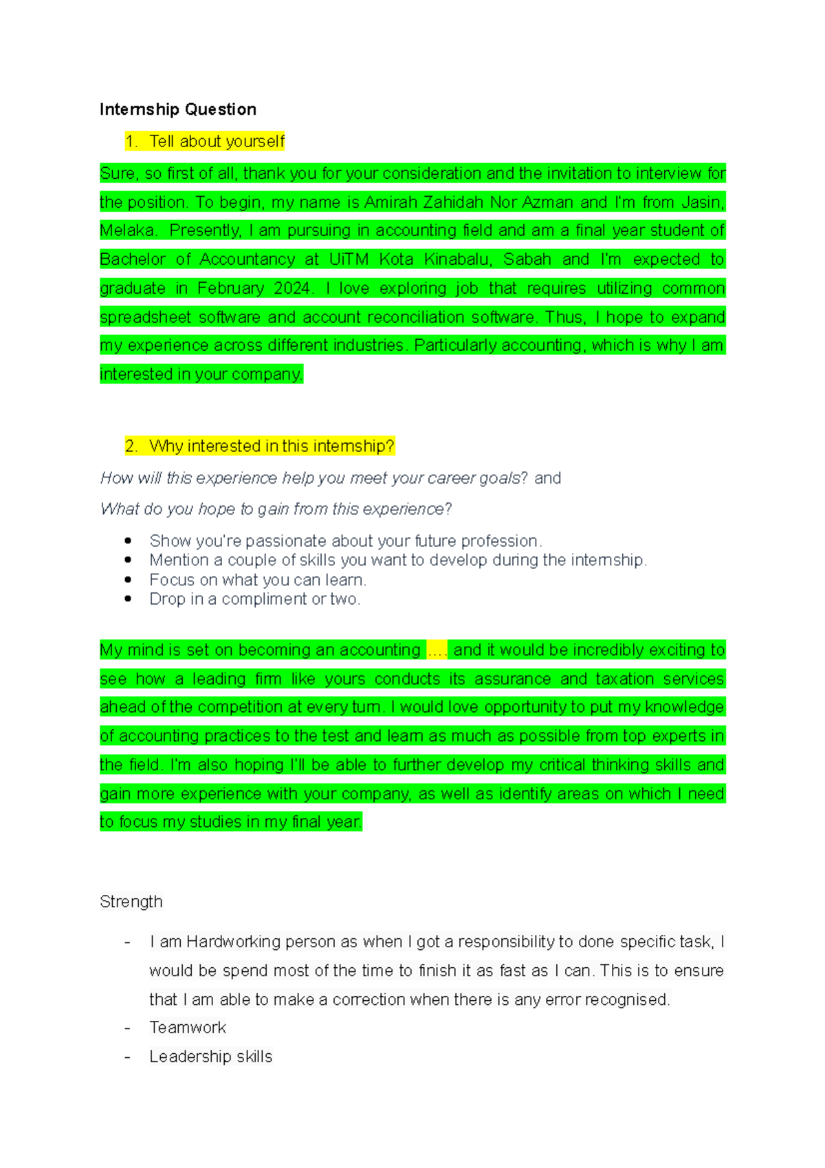 Internship Questions - Tell about yourself Sure, so first of all, thank ...