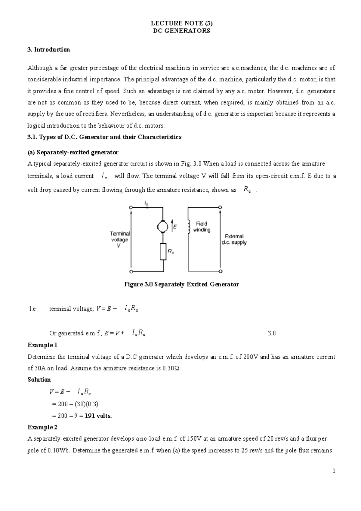 Chapter Three DC Generators - LECTURE NOTE (3) DC GENERATORS 3 ...