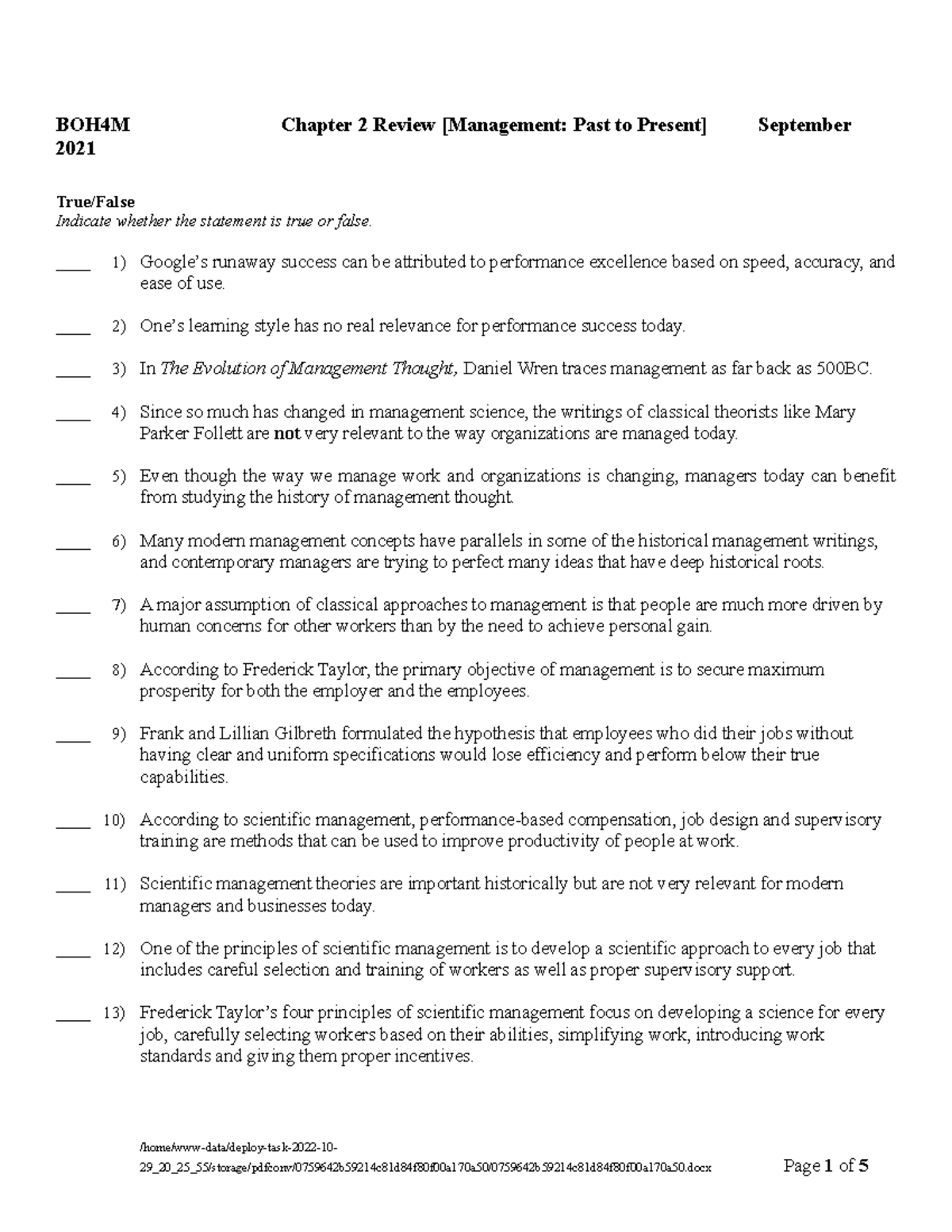 Chapter 2 Review - Questions only - BOH4M Chapter 2 Review [Management ...