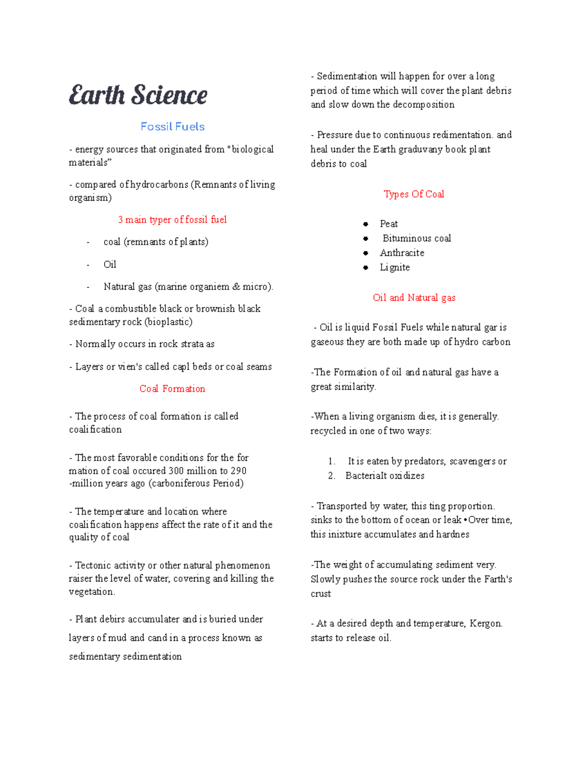 Earth-science - help u - Eart Scienc Fossil Fuels energy sources that ...